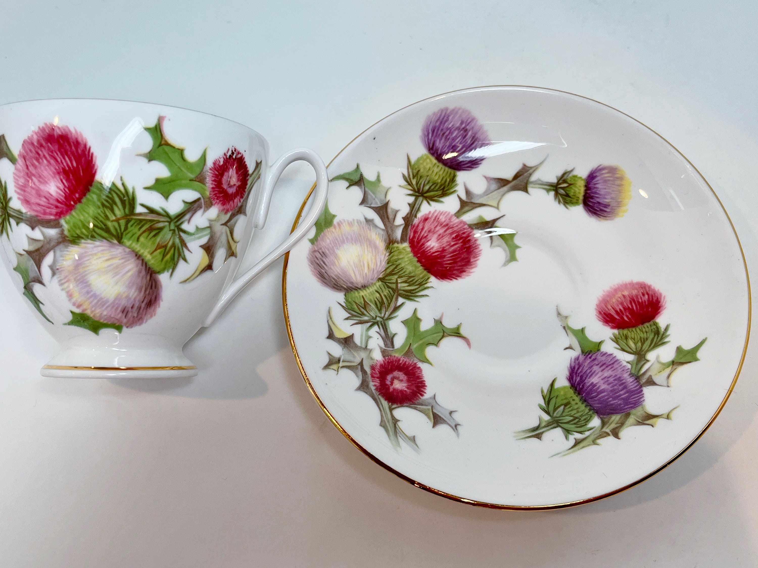 Thistle Tea Cup and Saucer, Crown Teacup, Scottish Teacups, Antique ...
