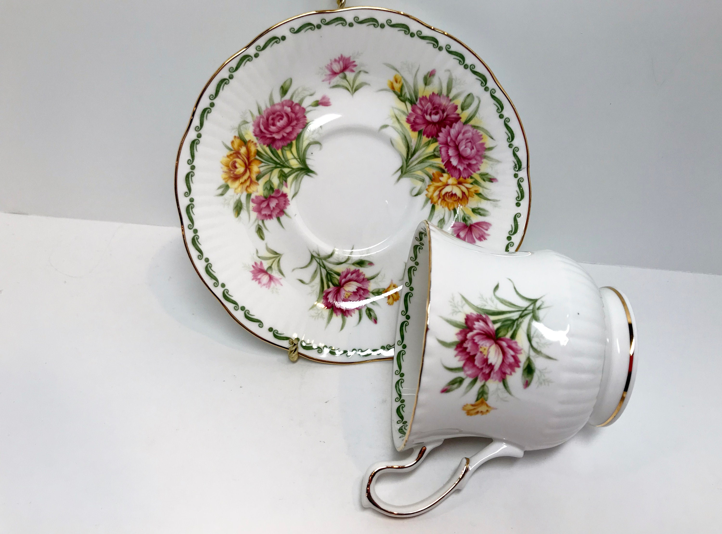 January Birthday Queens Tea Cup and Saucer, Carnation Tea Cup, Antique ...