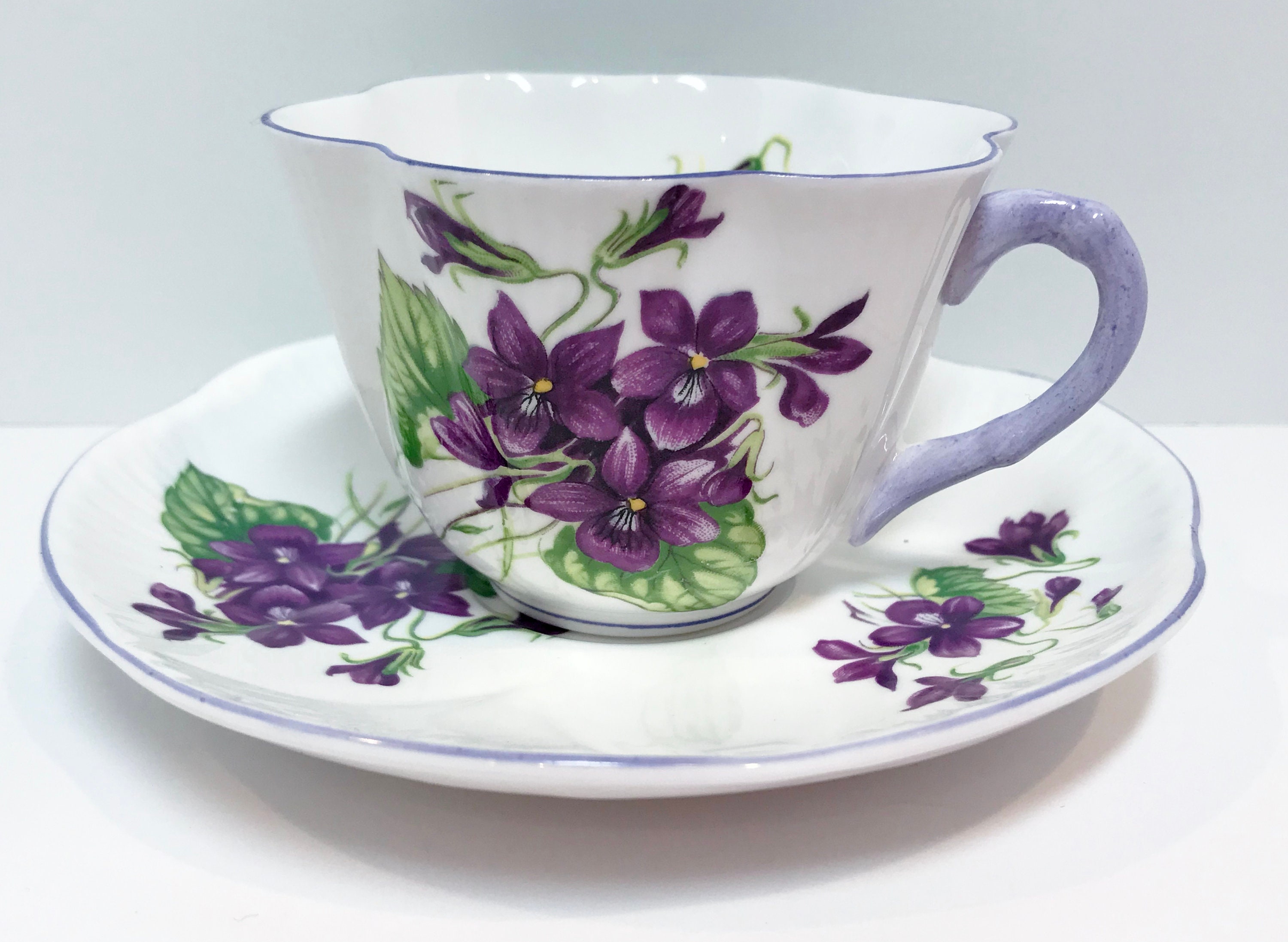 Shelley Teacup and Saucer , Violets Tea Cup , Floral Tea Cup , Shelley ...