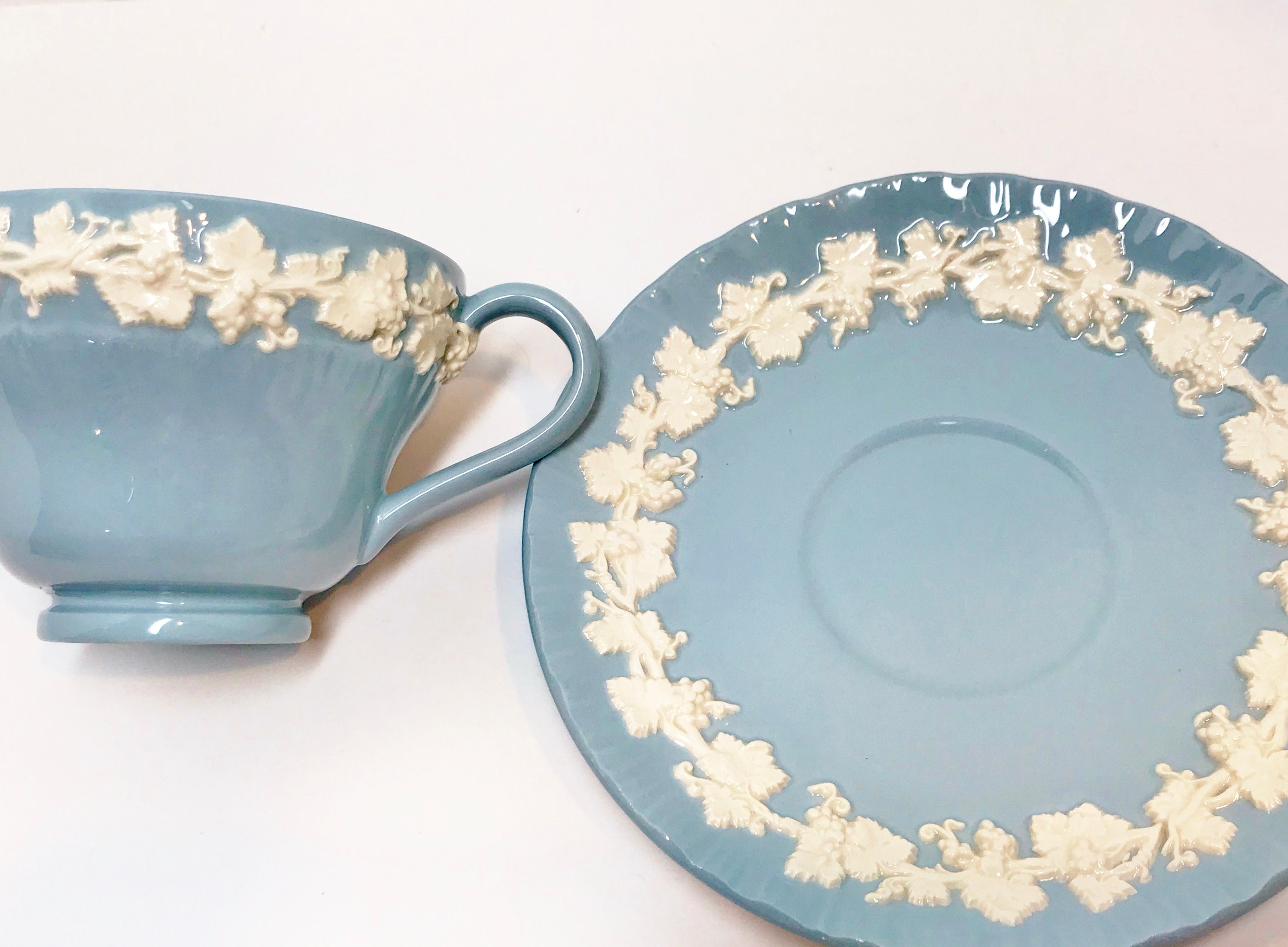 Wedgwood Tea Cup and Saucer, Queensware Tea Cup, Vintage Tea Cups, Blue ...