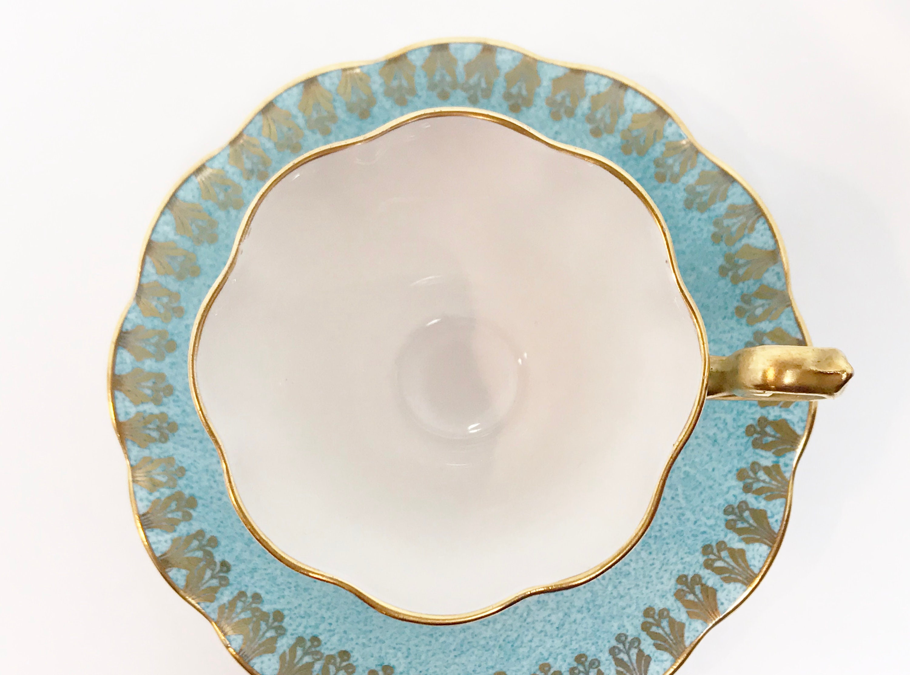 Royal Standard Tea Cup and Saucer, Aqua Gold Cups, Antique Teacups ...