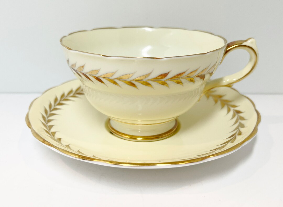 Elegante Grosvenor Teetasse und Untertasse, Gelbe Teetassen, Antike ...