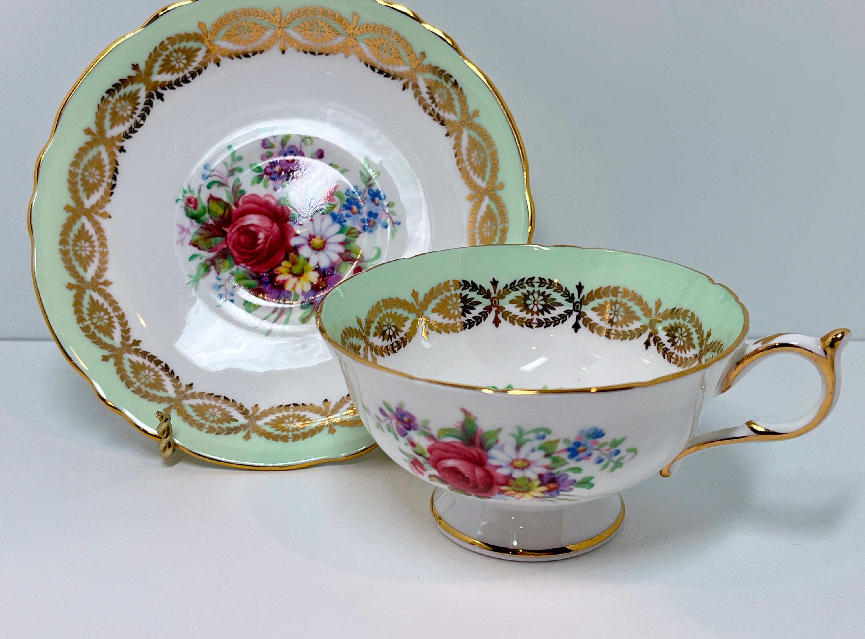 Green Gold Paragon Teacup and Saucer, Floral Paragon, Vintage Teacups ...