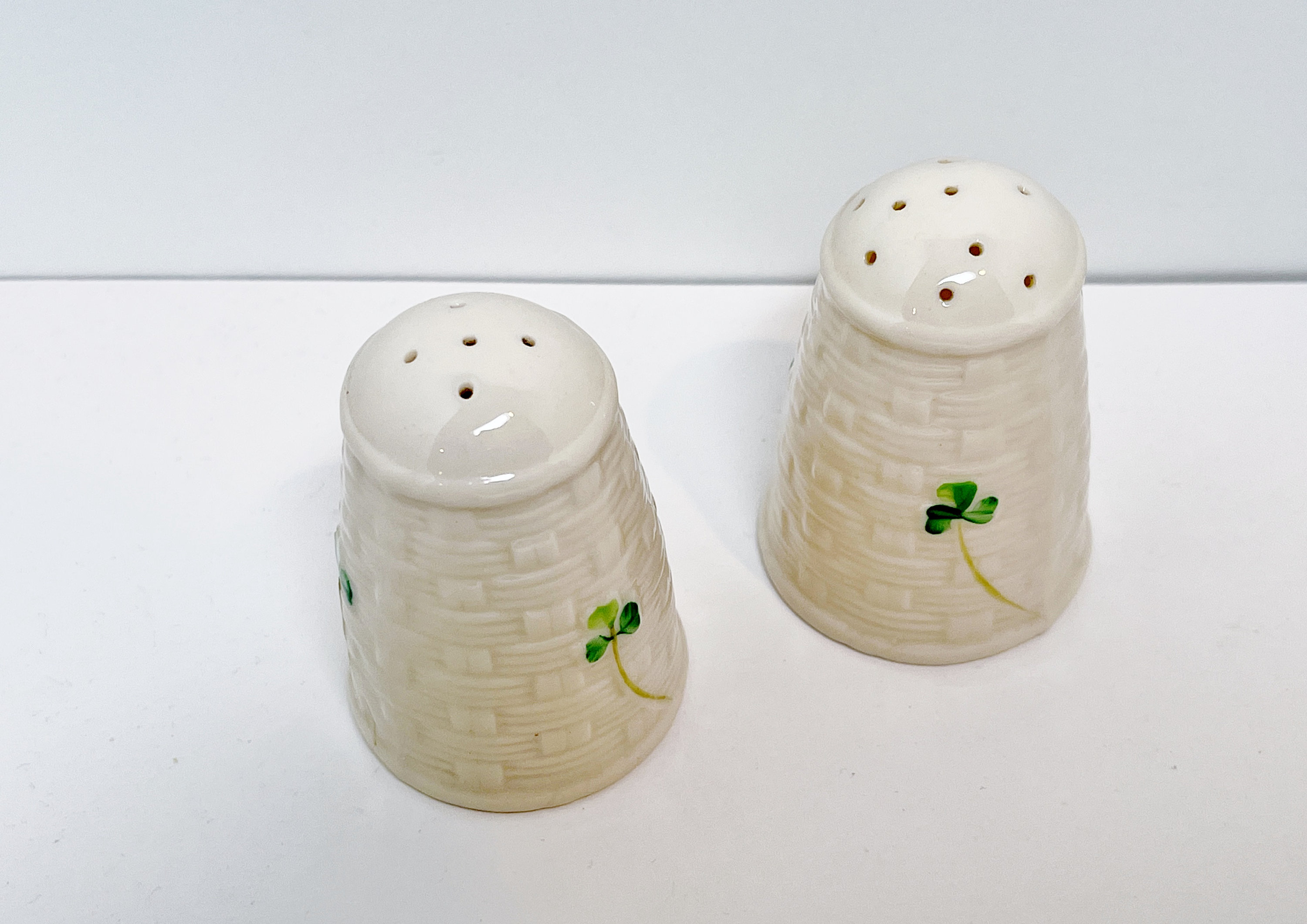Reserved for SR, Belleek Shamrock Ware Salt and Pepper Shakers, Irish ...
