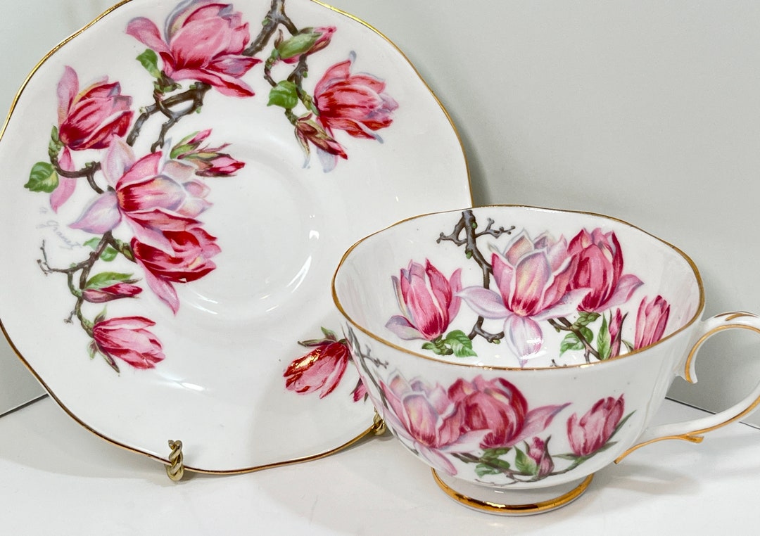 Magnolia Tea Cup , Roslyn Teacup and Saucer , English Bone China ...