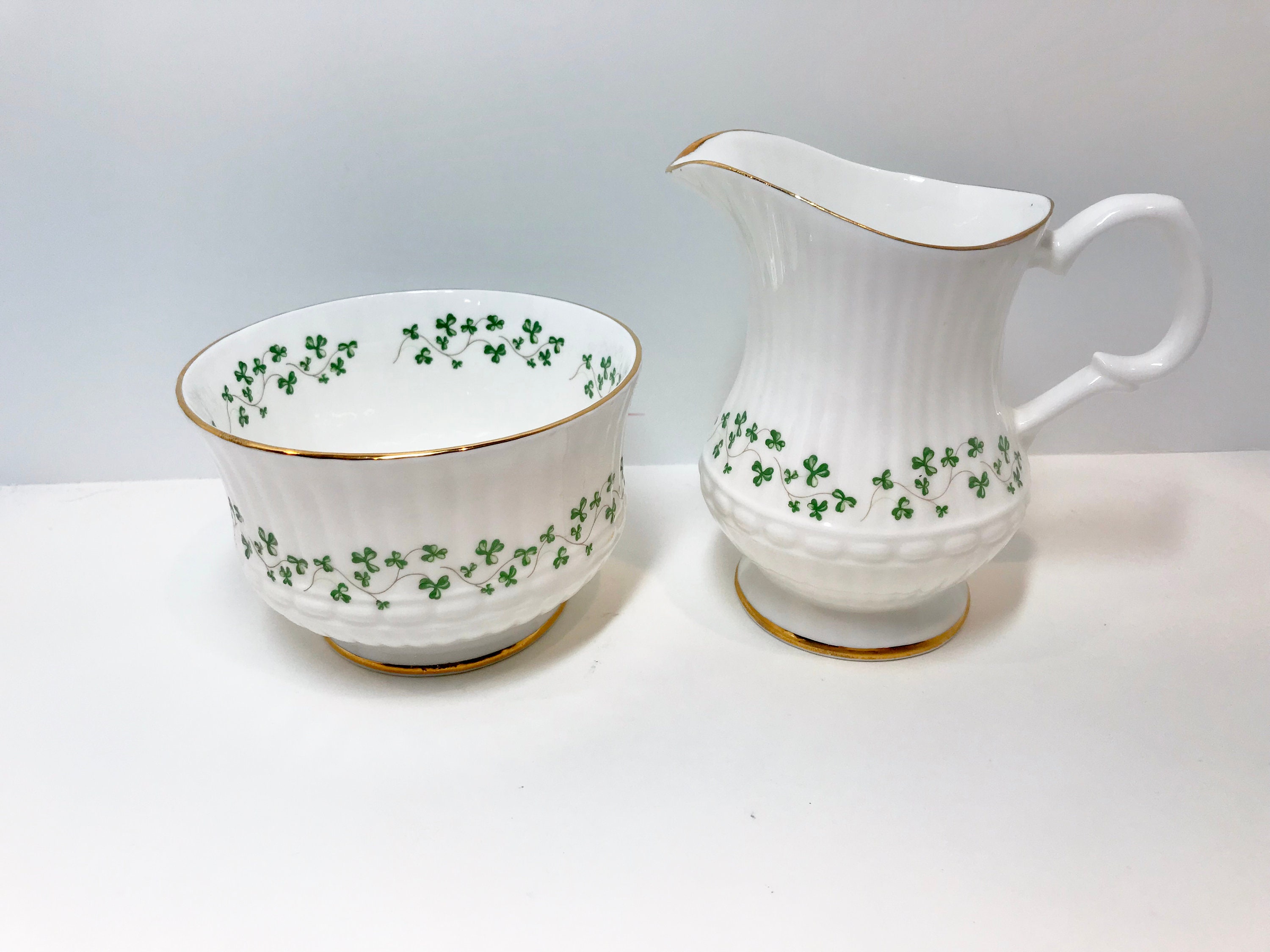 Shamrock Sugar Bowl and Creamer, Royal Tara Creamer and Sugar, Irish ...