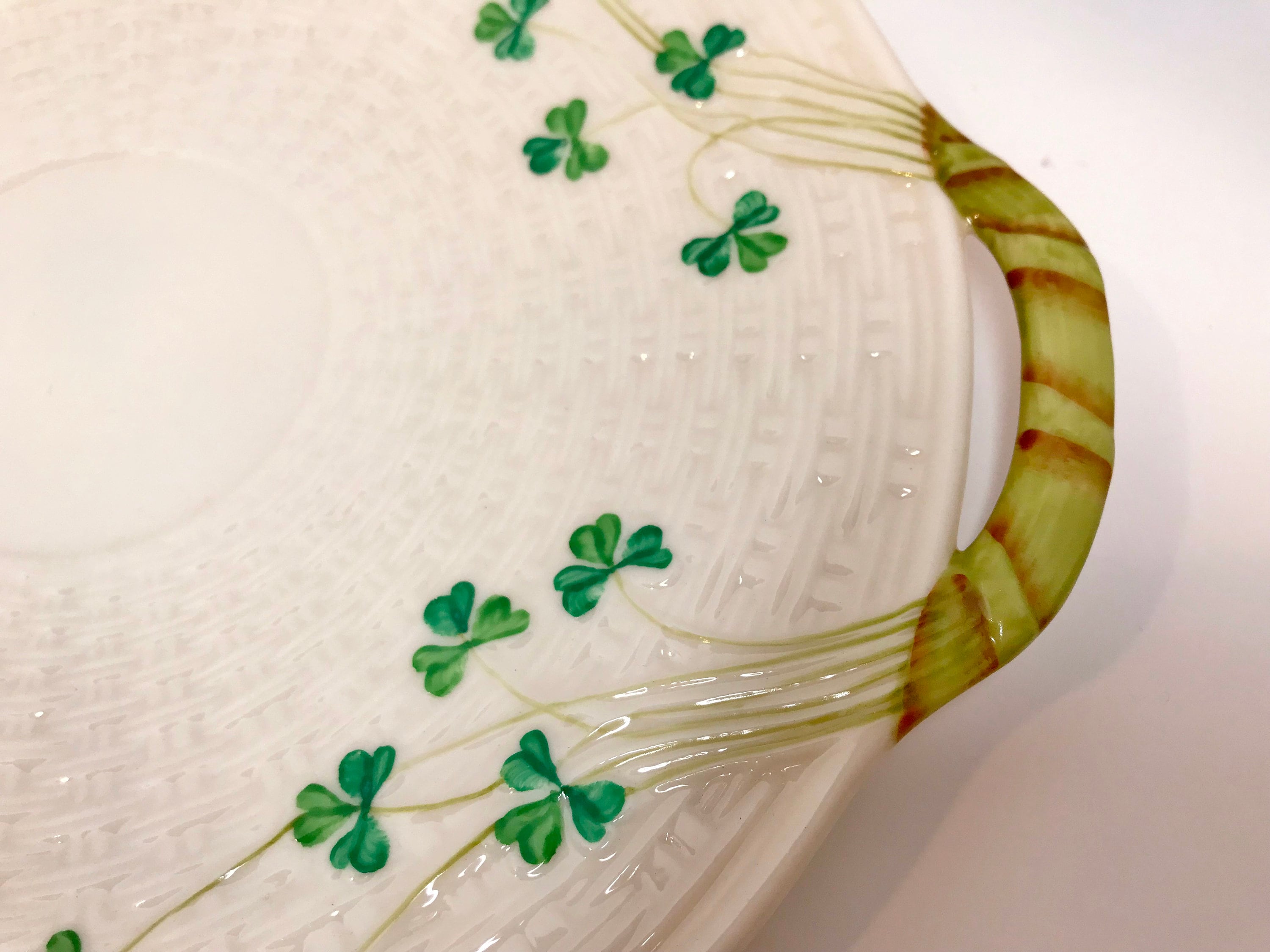 Shamrock Ware Cake Plate, Black Mark Belleek, Shamrock Tea Ware Bread ...