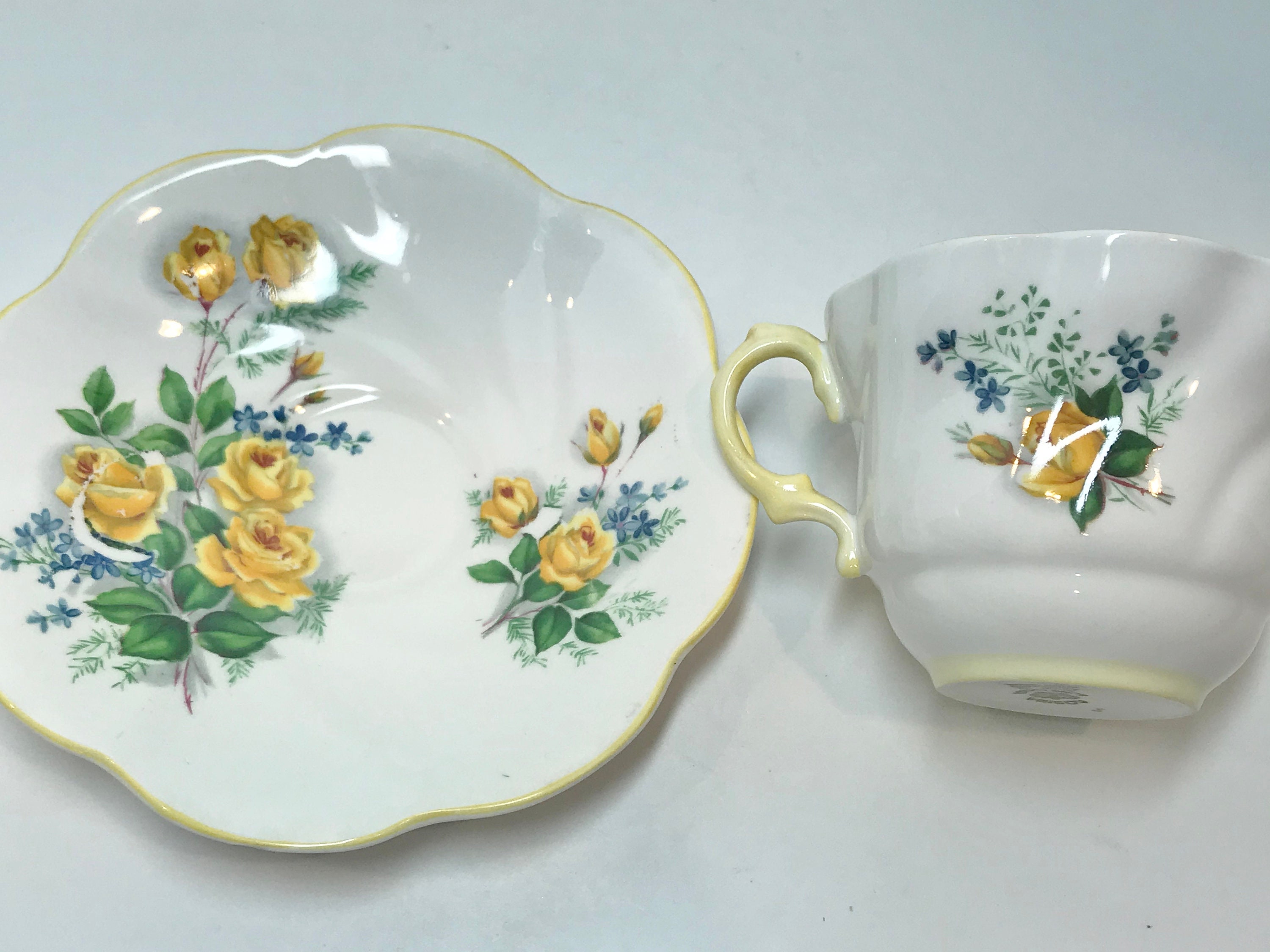 Rosina Tea Cup and Saucer, Yellow Rose Tea Cups Vintage, Antique ...