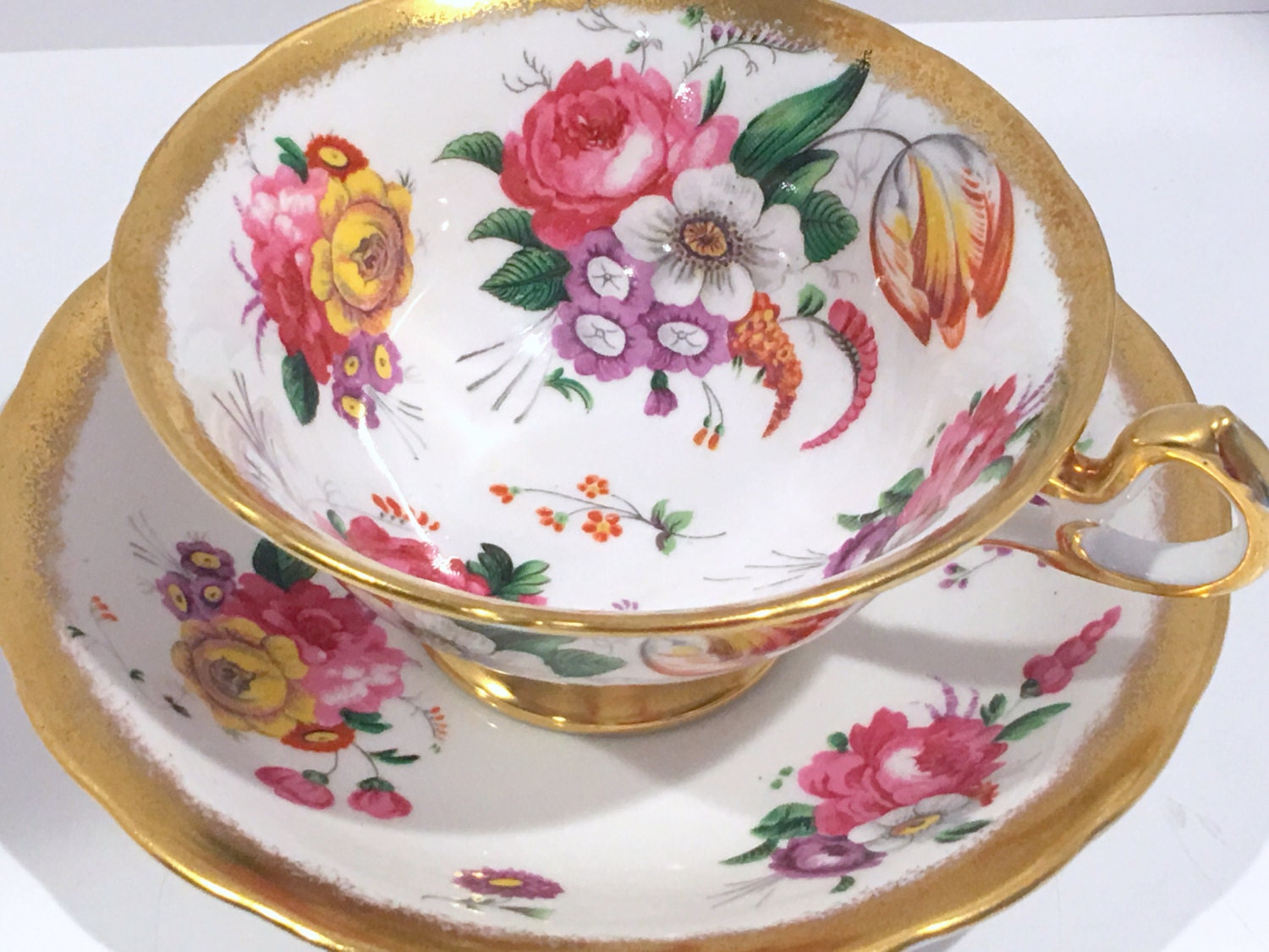 Royal Chelsea Tea Cup and Saucer, English Bone China Cups, Floral Tea ...