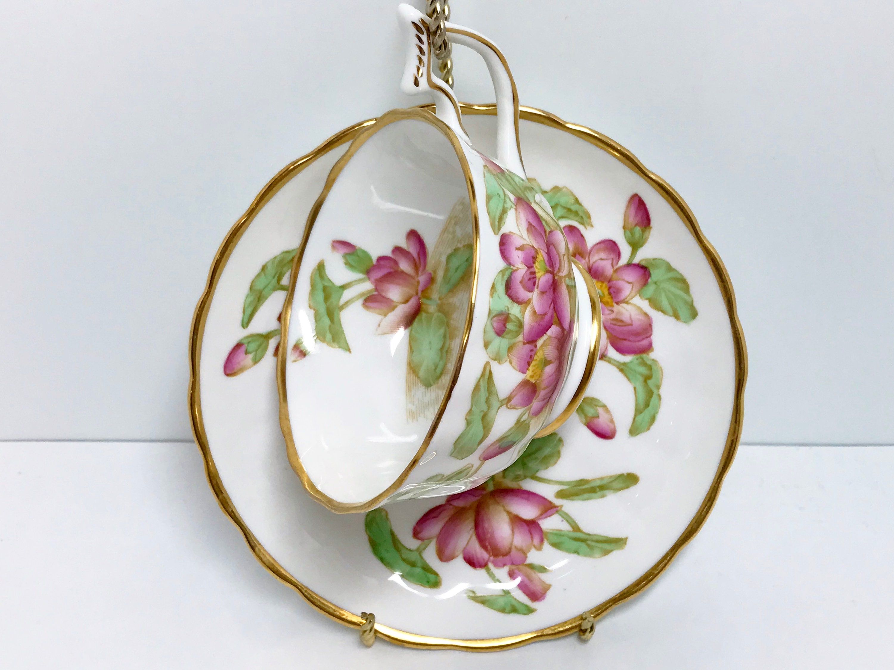 Hand Painted Royal Chelsea Tea Cup and Saucer, Water Lily Teacup ...