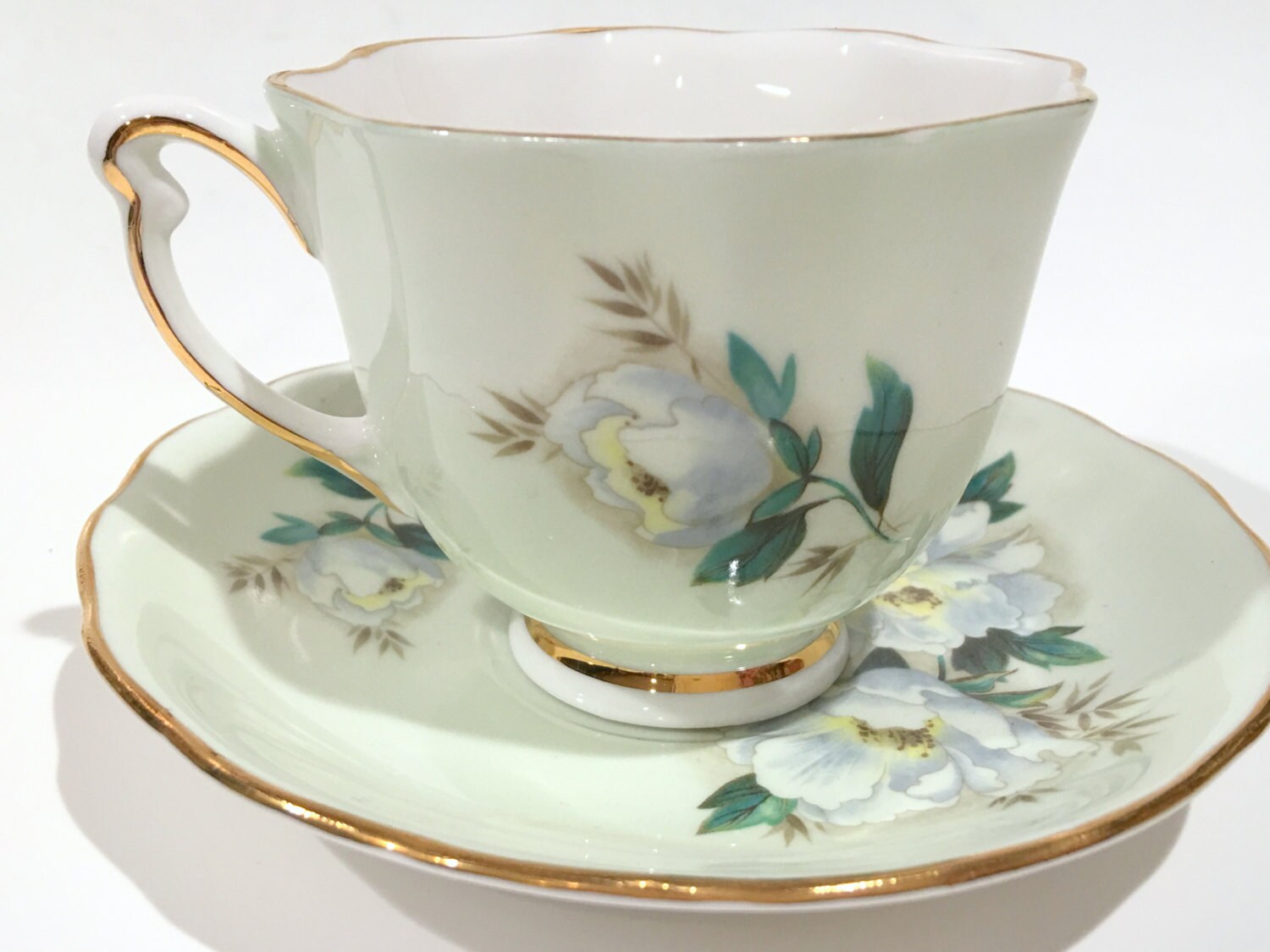 Pale Green Colclough Tea Cup and Saucer, Green Tea Cups, English ...