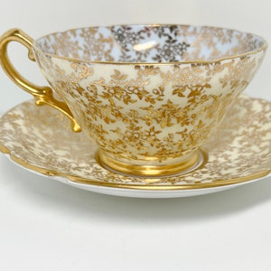 Stanley Tea Cup and Saucer, Gold Tea Cup, Yellow Blue Gold Teacup ...