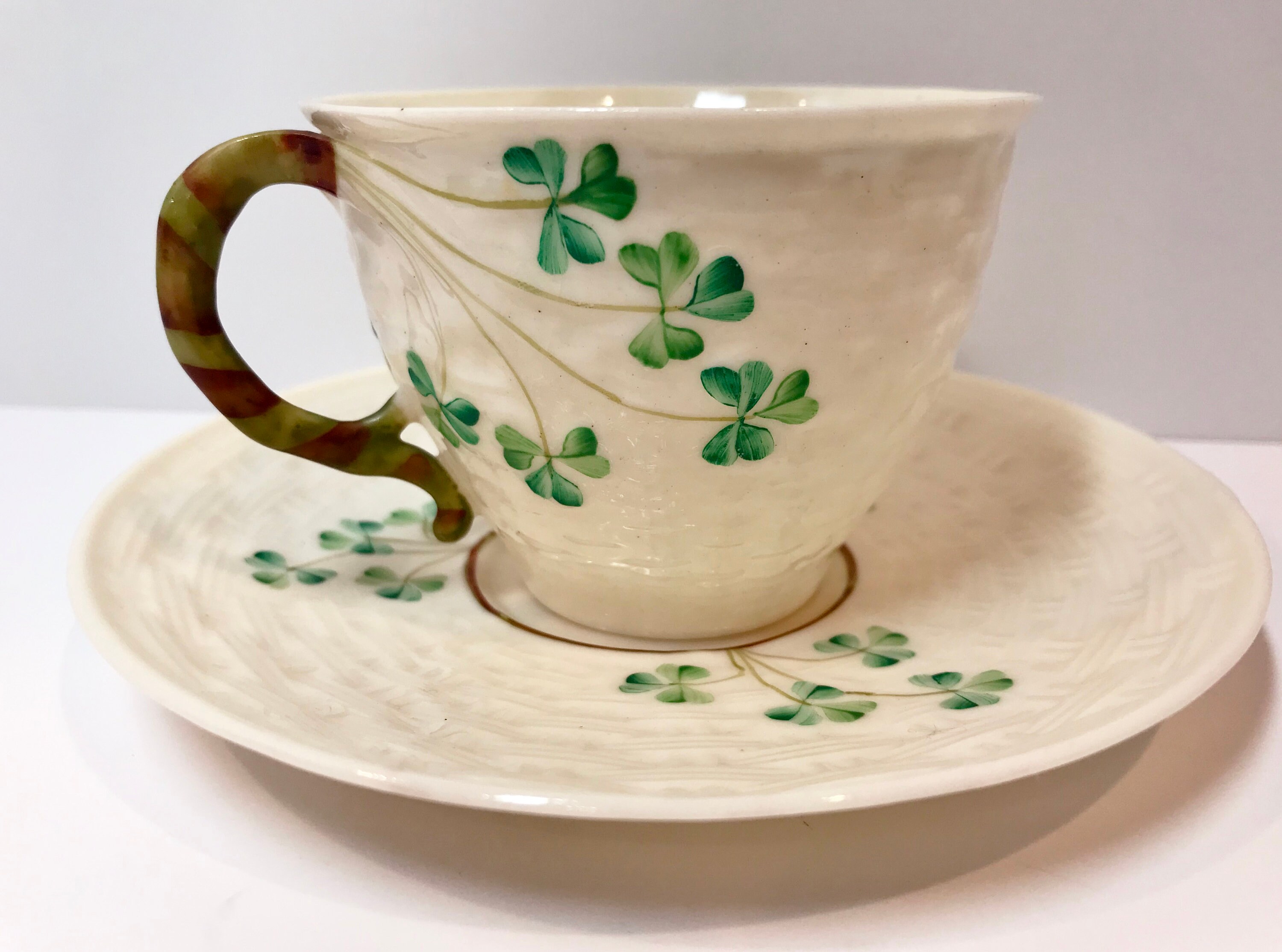 Shamrock Belleek Tea Cup and Saucer, Irish Tea Cup, Basket Weave ...