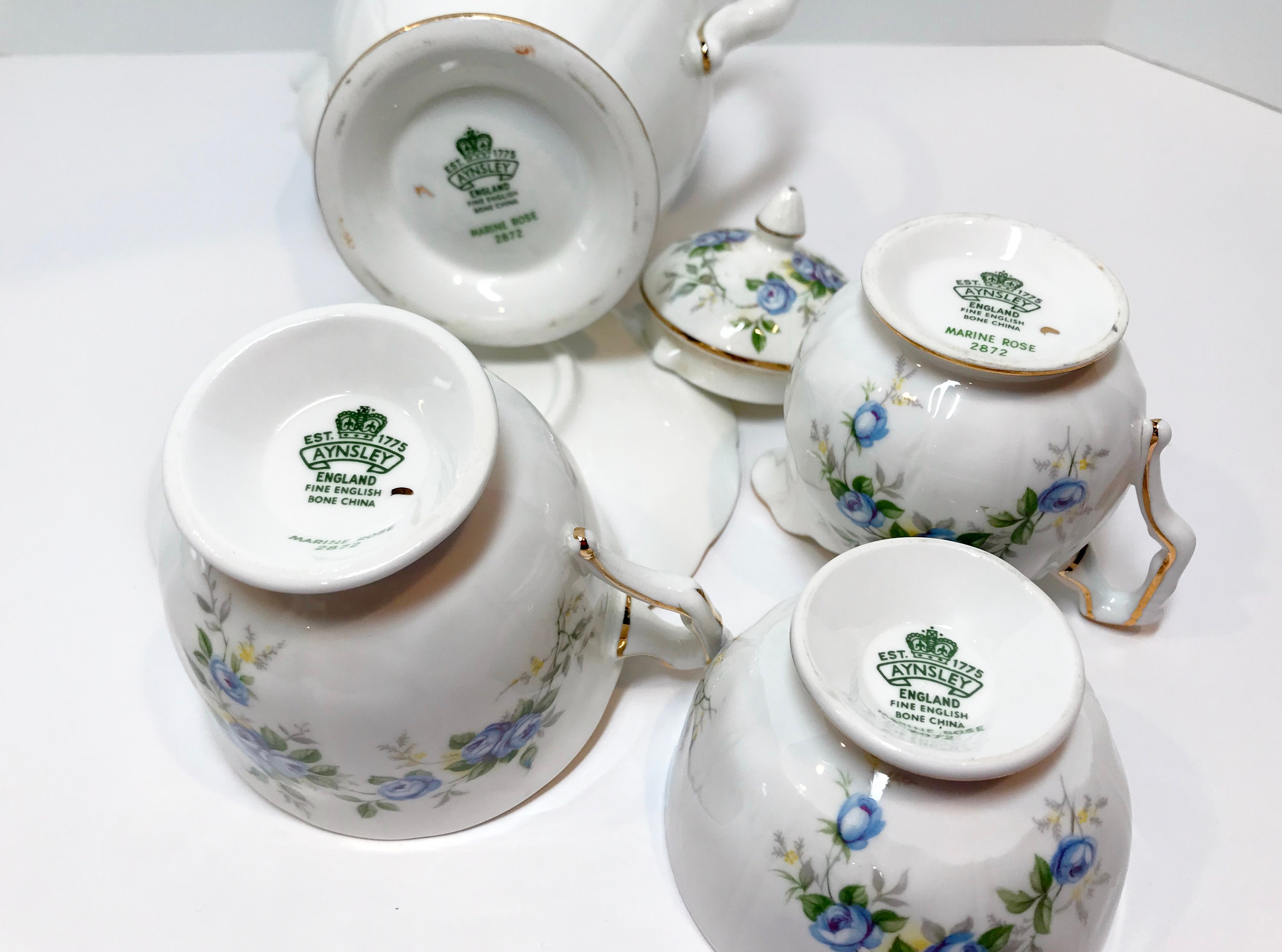 Reserved for SR, Aynsley Tea Set, Teacup, Saucer, Teapot, Creamer and ...