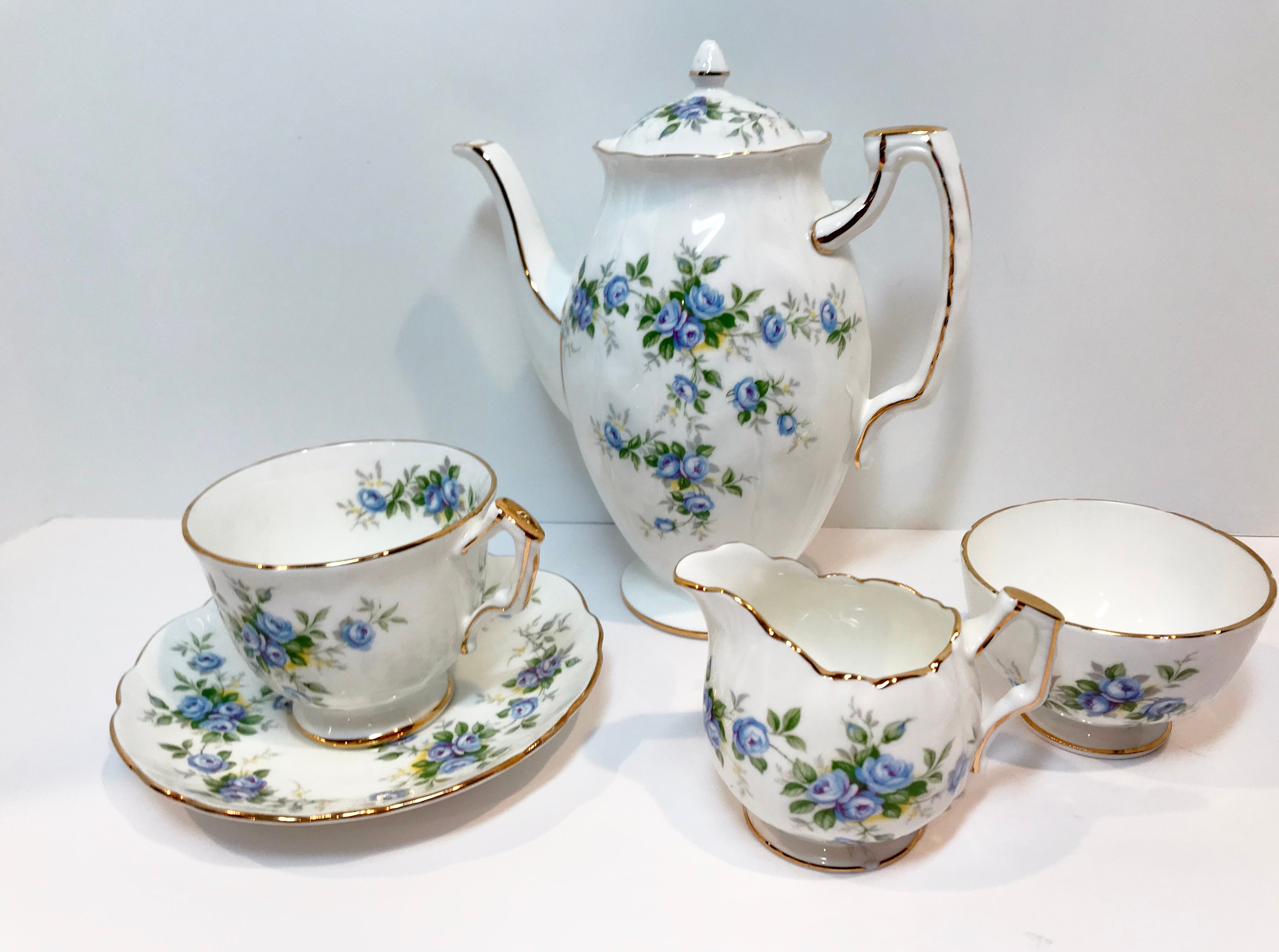 Reserved for SR, Aynsley Tea Set, Teacup, Saucer, Teapot, Creamer and ...