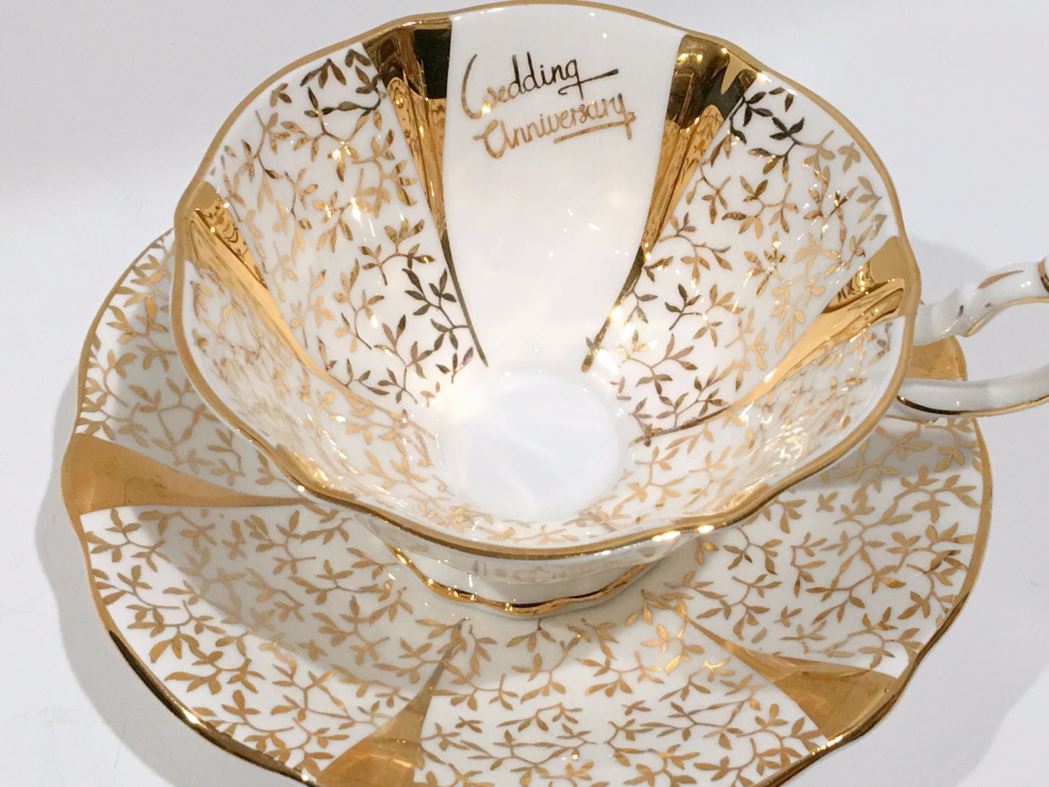 Wedding Anniversary Tea Cup and Saucer, Bone China Cup, Antique Tea ...