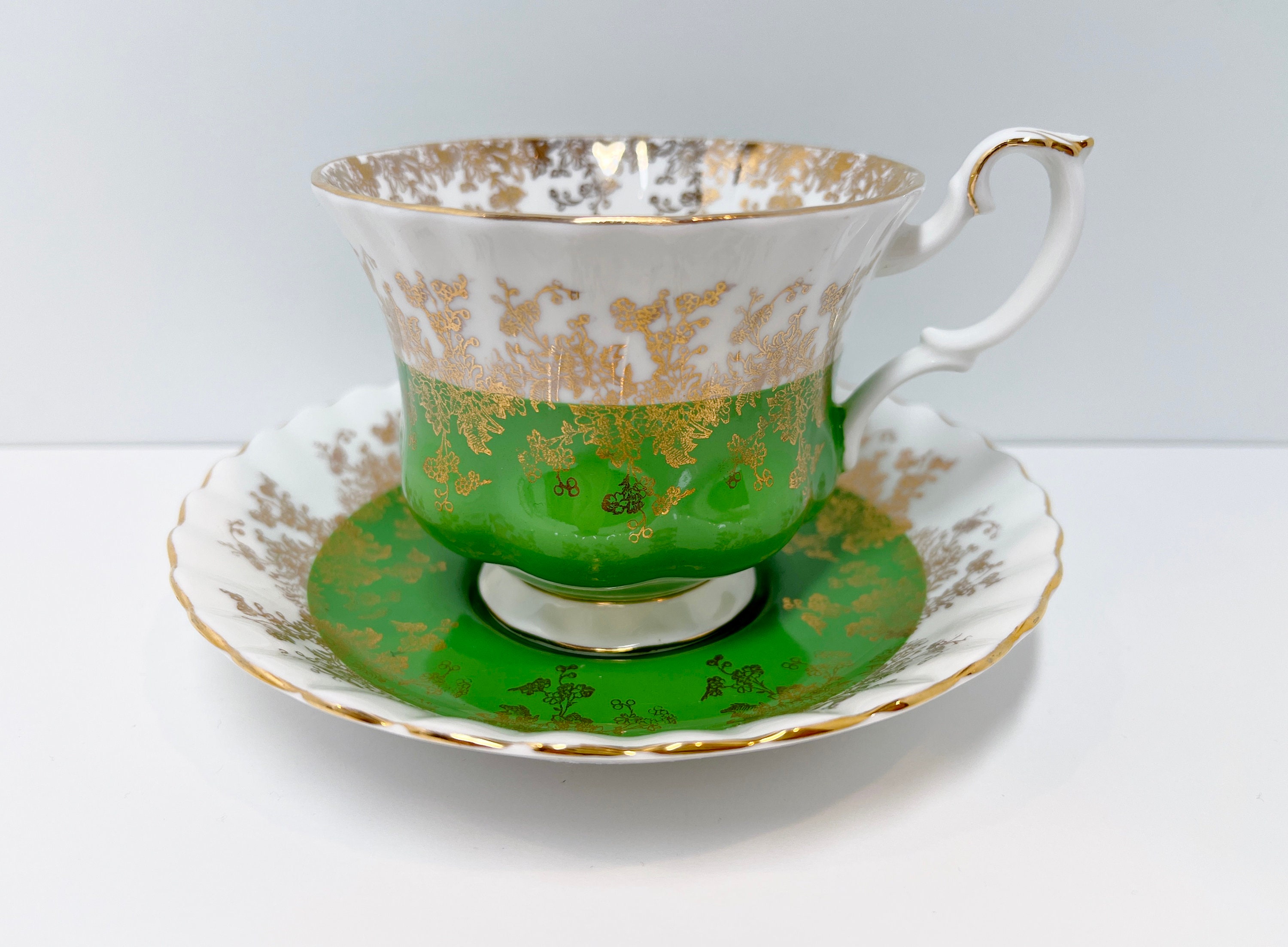 Regal Series Royal Albert Tea Cup and Saucer, Green Gold Tea Cups, Bone ...
