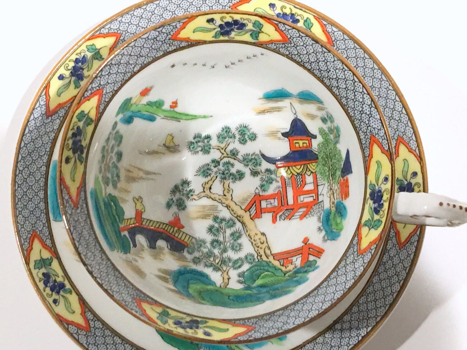 Paragon Tea Cup and Saucer, Hand Painted Cup, Willow Ware Pattern, Tea ...