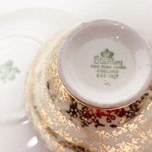 Stanley Tea Cup and Saucer, Gold Tea Cup, Yellow Blue Gold Teacup ...