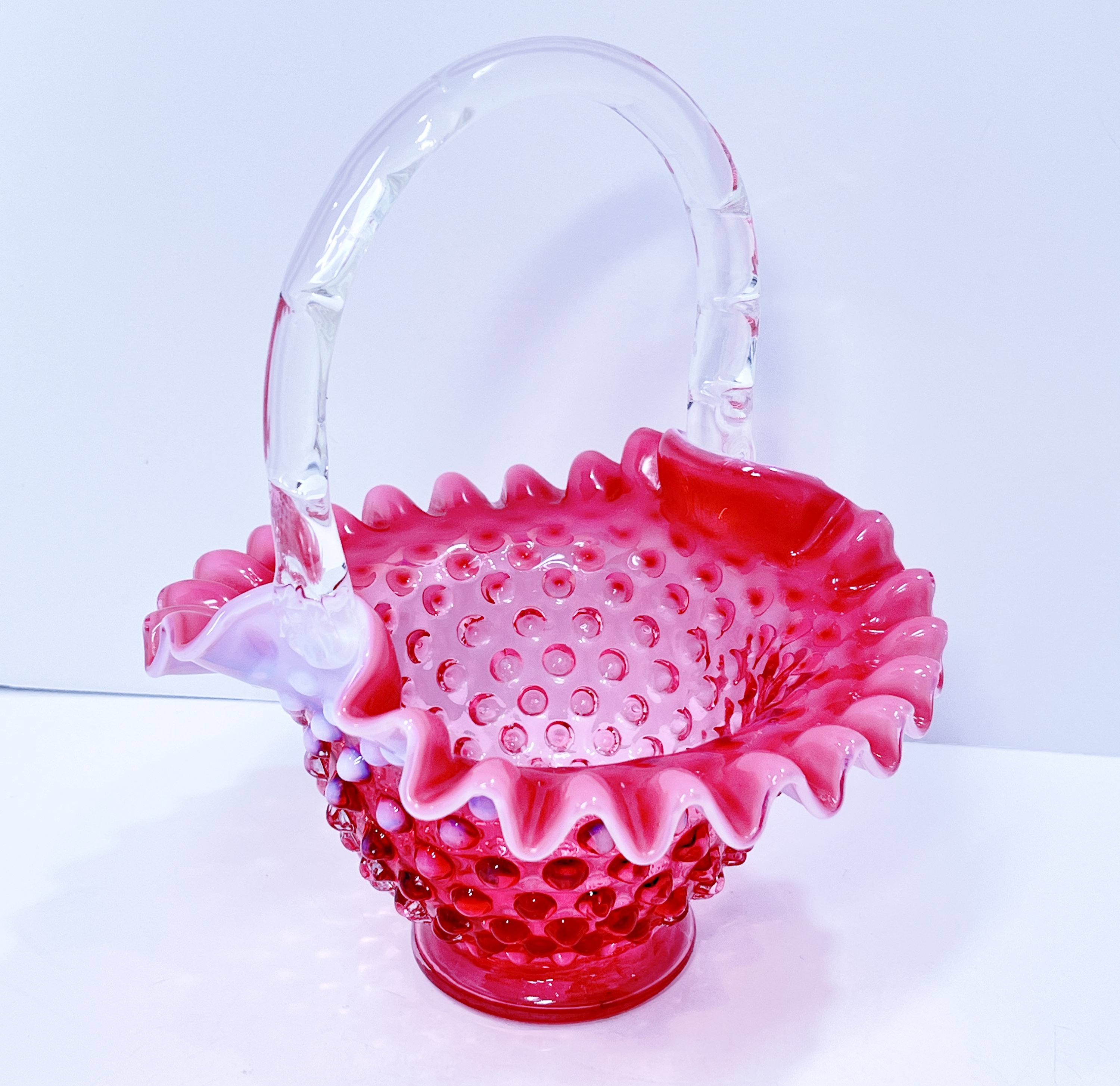 Fenton Basket , Pink White Ruffled Basket , Fenton Hobnail Basket ...