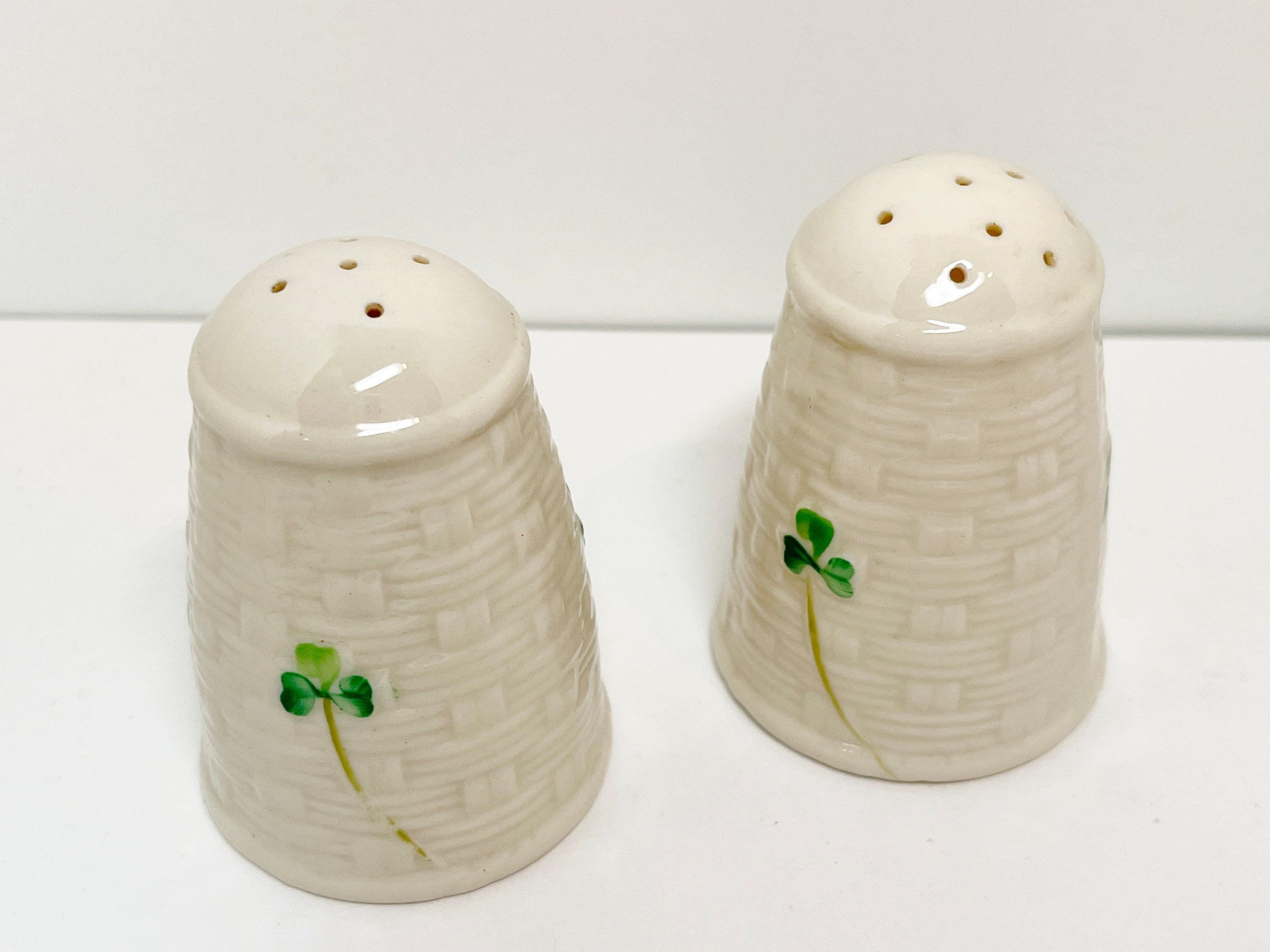 Reserved for SR, Belleek Shamrock Ware Salt and Pepper Shakers, Irish ...