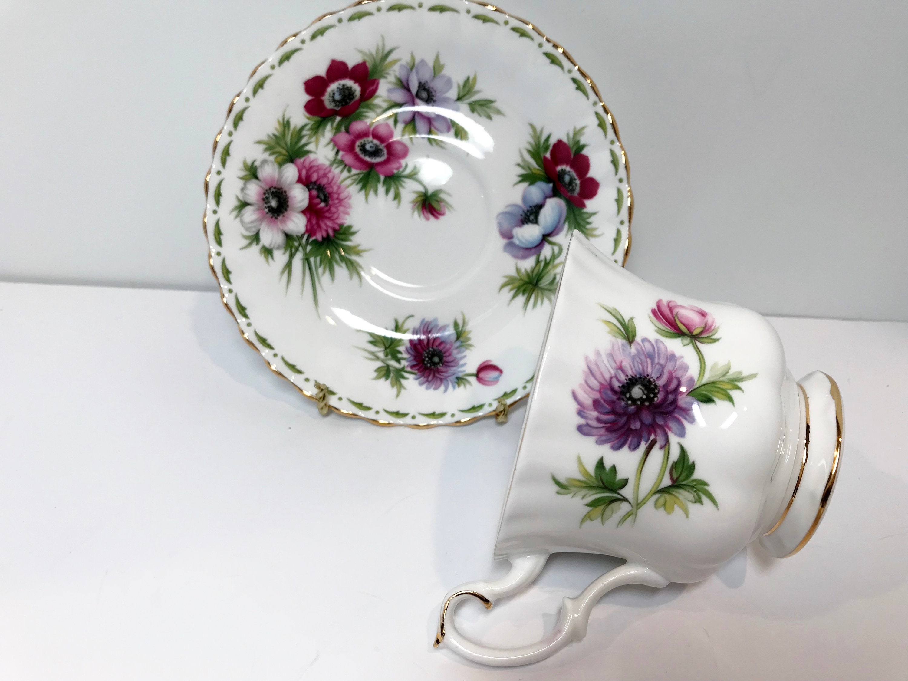 Anemones March Birthday Cup, Royal Albert Tea Cup and Saucer, Antique ...