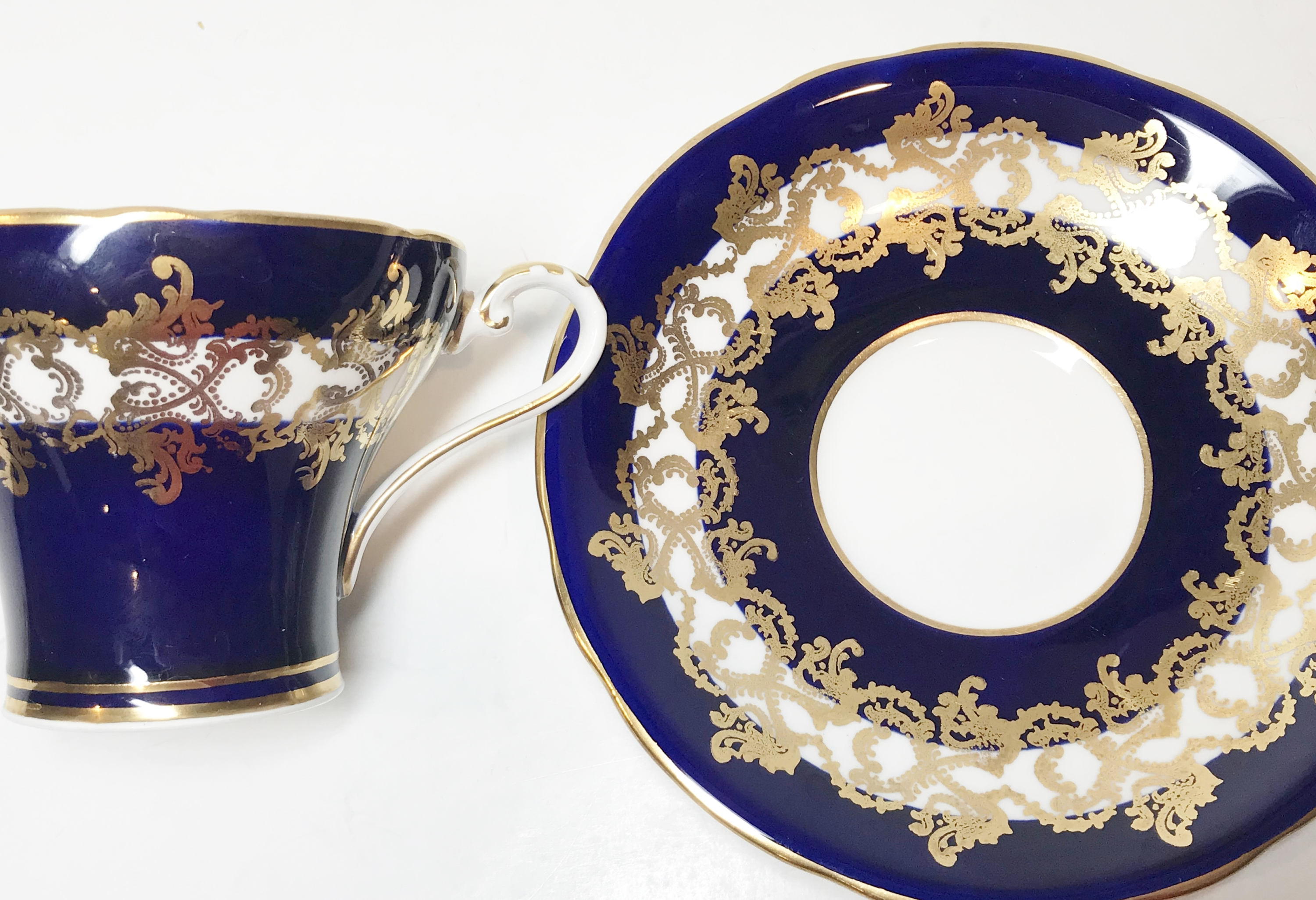 Navy Blue Aynsley Tea Cup and Saucer, English Bone China Teacups, Tea ...