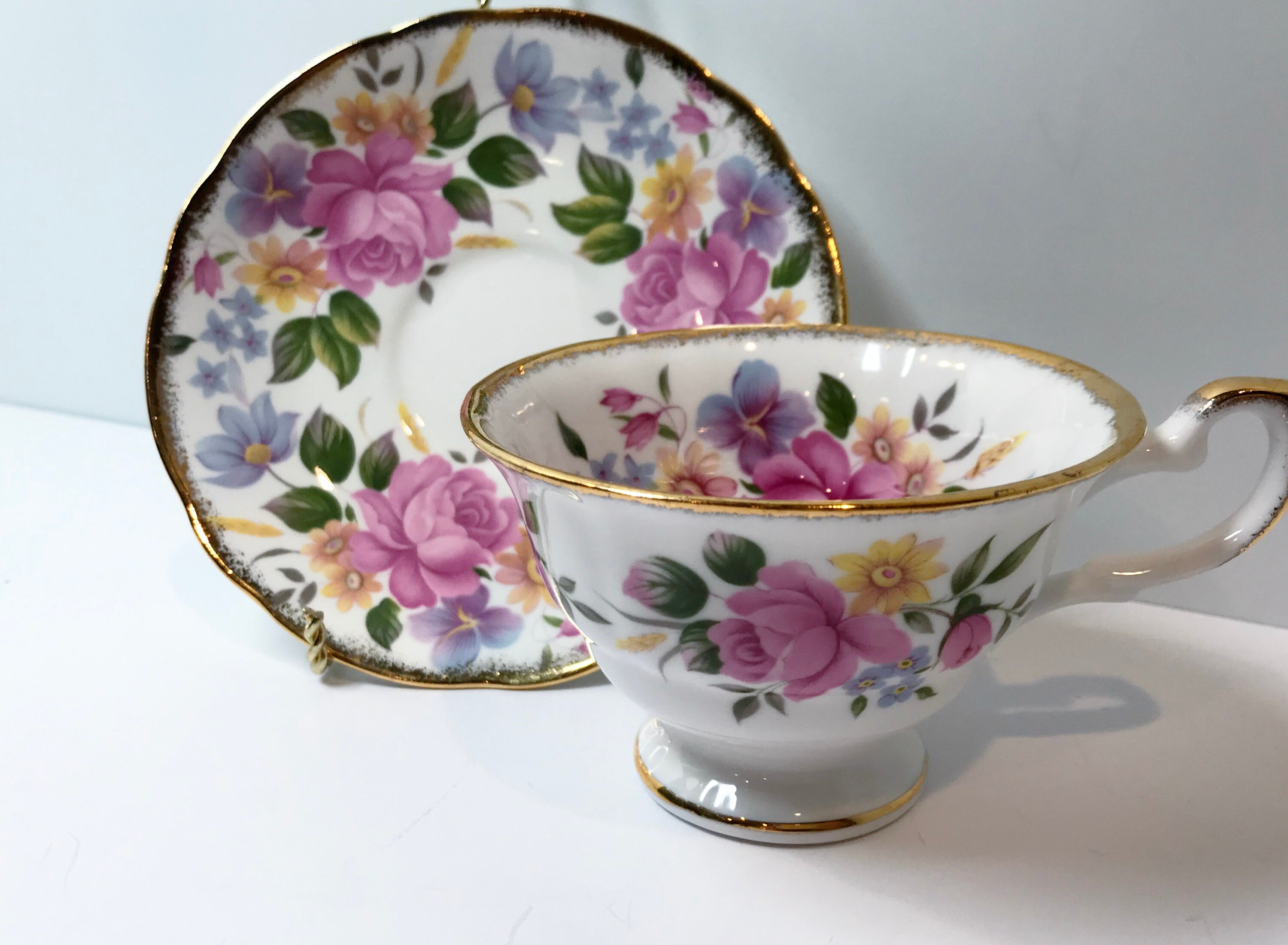 Crown Tea Cup and Saucer, English Bone China Cups, Floral Teacups ...