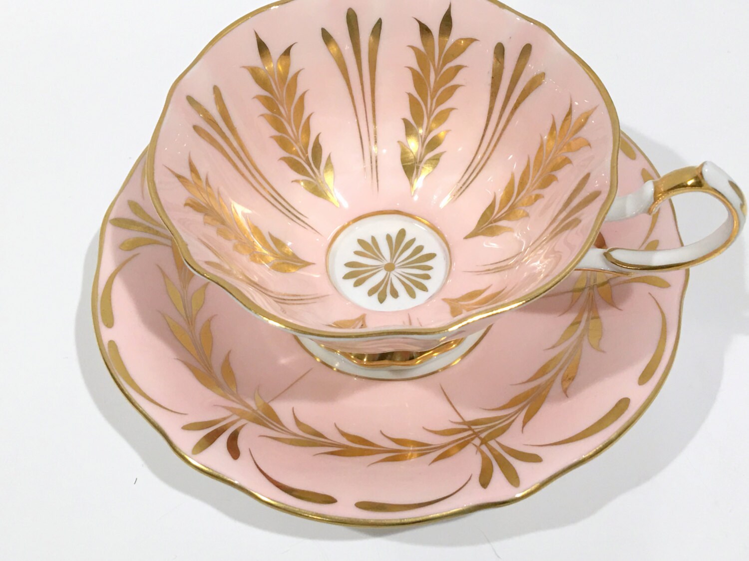 Pink Queen Anne Tea Cup and Saucer, Pink Gold Cups, Bone China Tea Cups ...