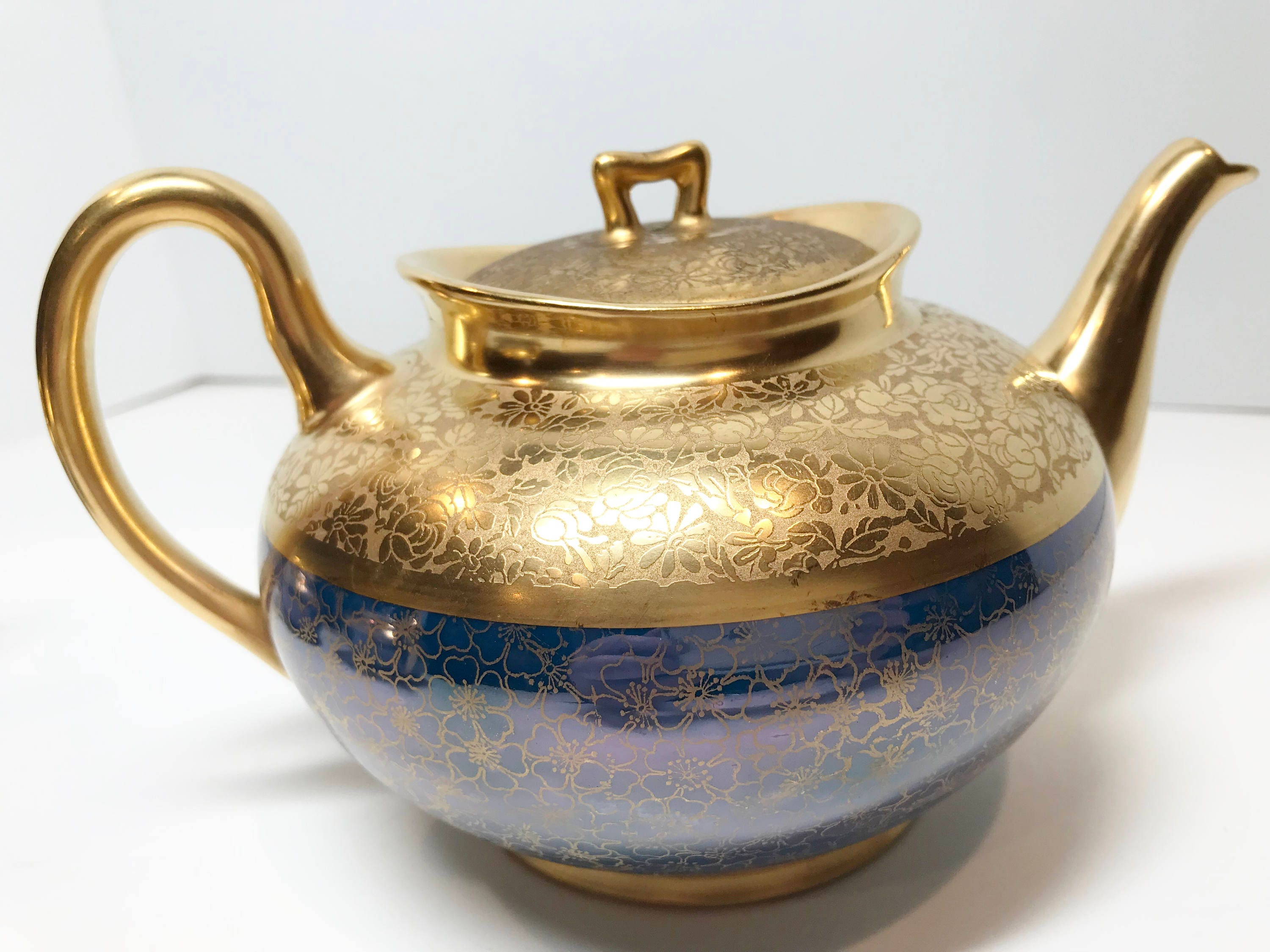 Pickard Teapot, Pickard Tea Set, Gold Blue Teapot, Creamer Sugar Teapot ...