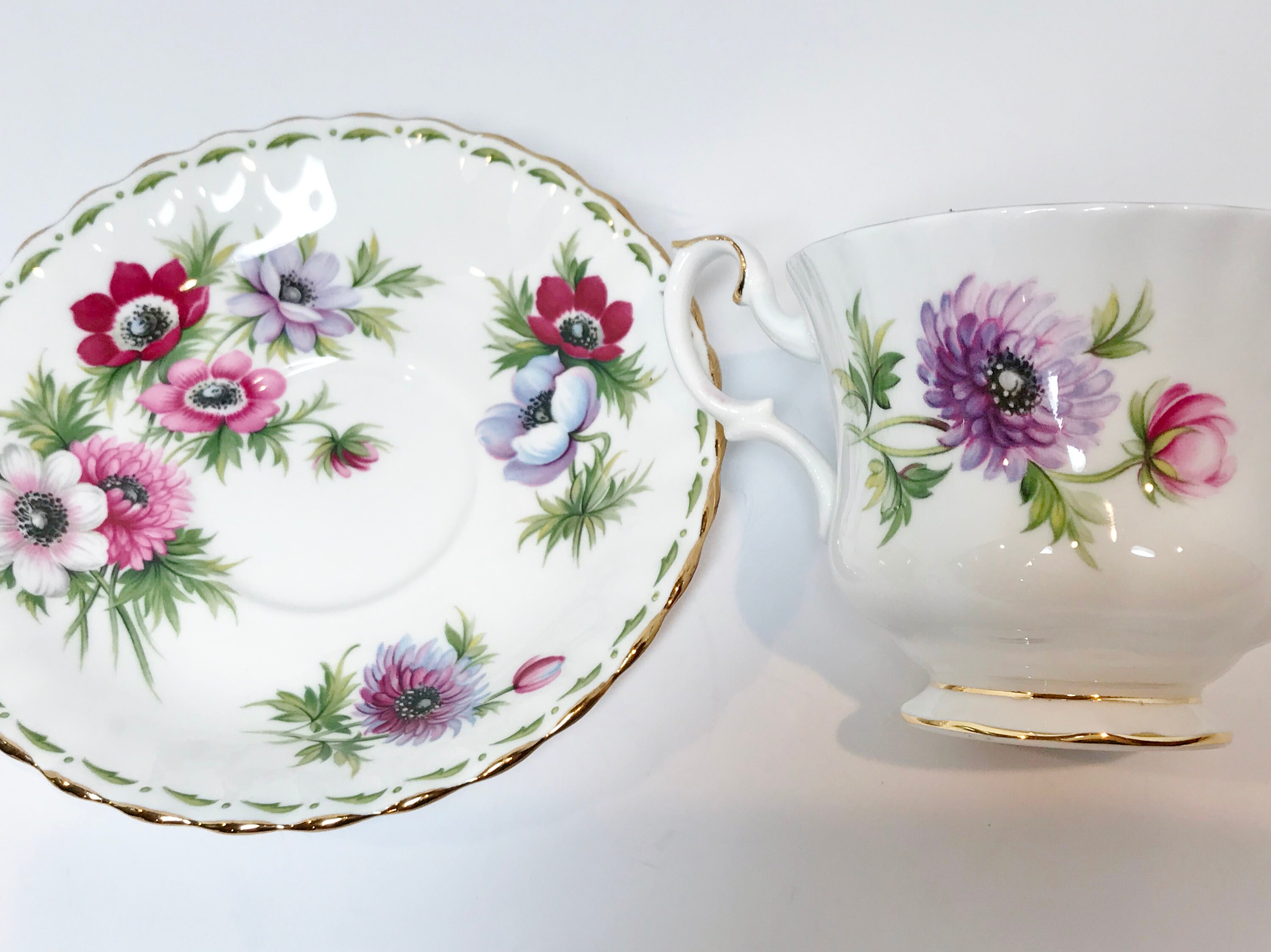 Anemones March Birthday Cup, Royal Albert Tea Cup and Saucer, Antique ...