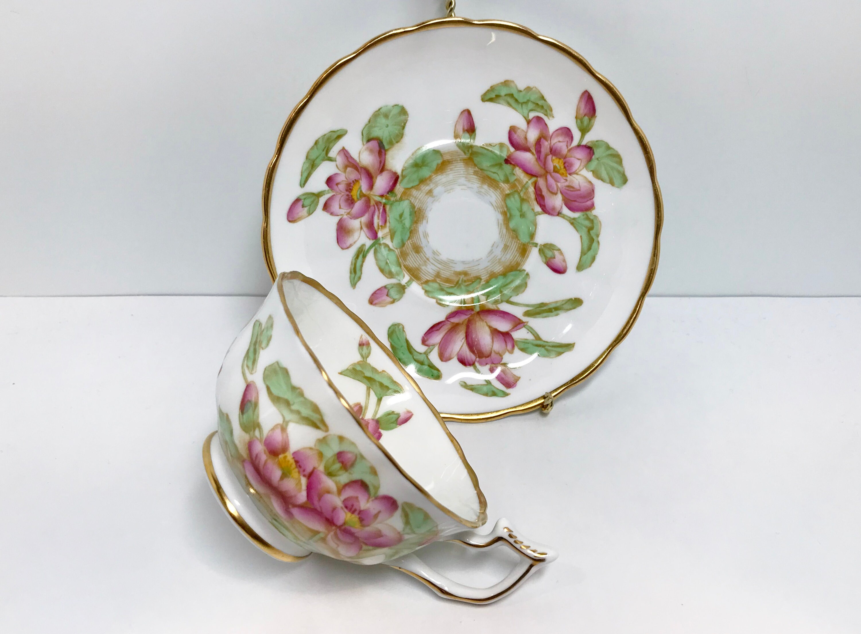 Hand Painted Royal Chelsea Tea Cup and Saucer, Water Lily Teacup ...