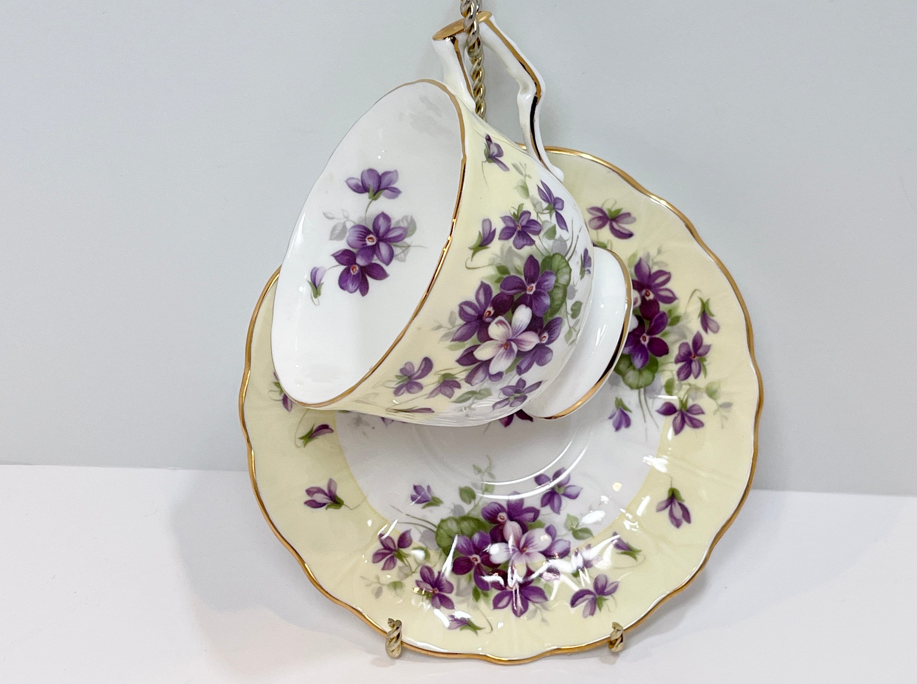 Aynsley Teacup and Saucer , Violet Tea Cups , English Bone Aynsley Teacup and Saucer , Violet Tea Cups , English Bone