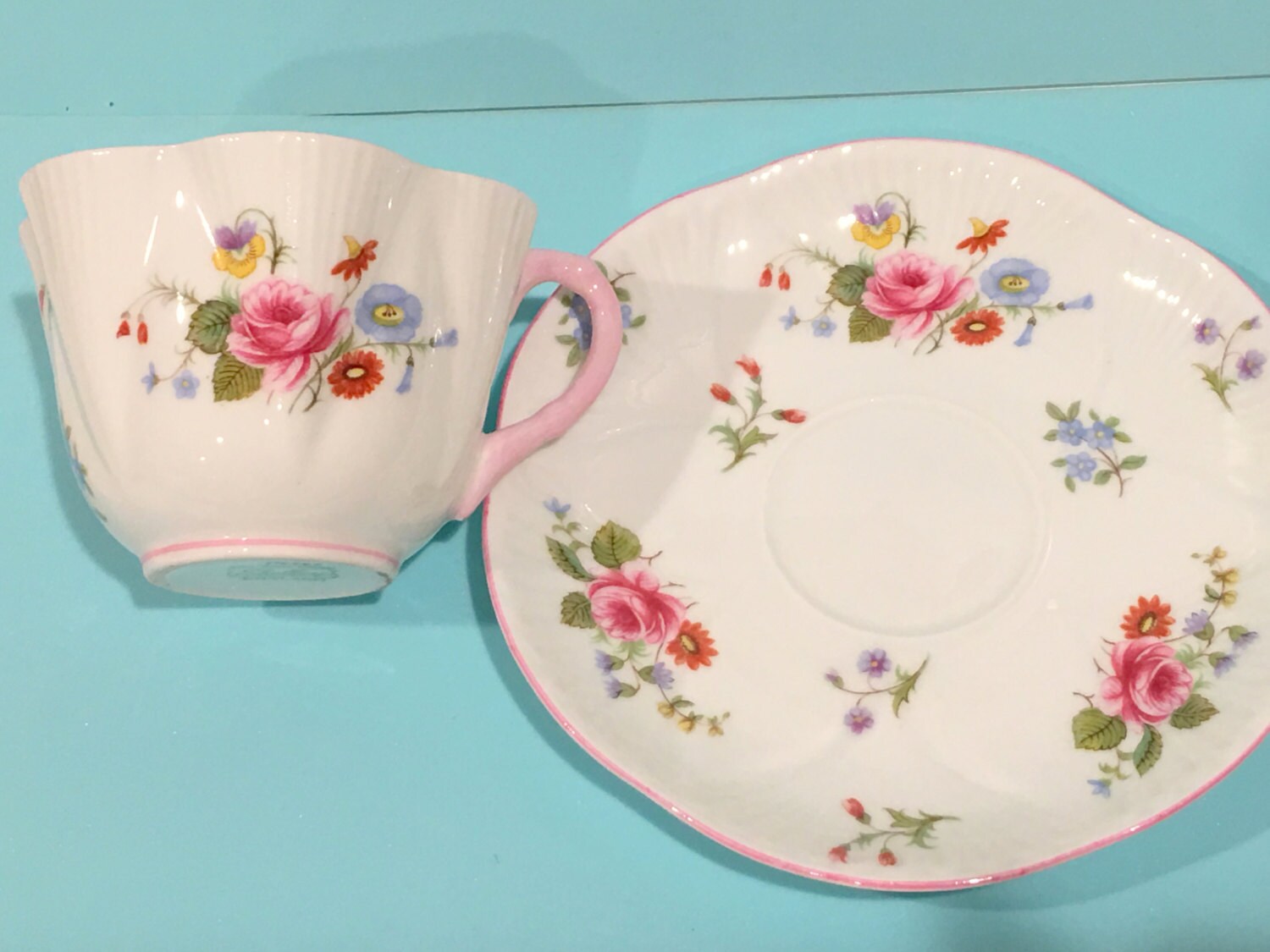 Reserved for F, Shelley Tea Cup and Saucer, Dainty Shape, Rose and Red ...