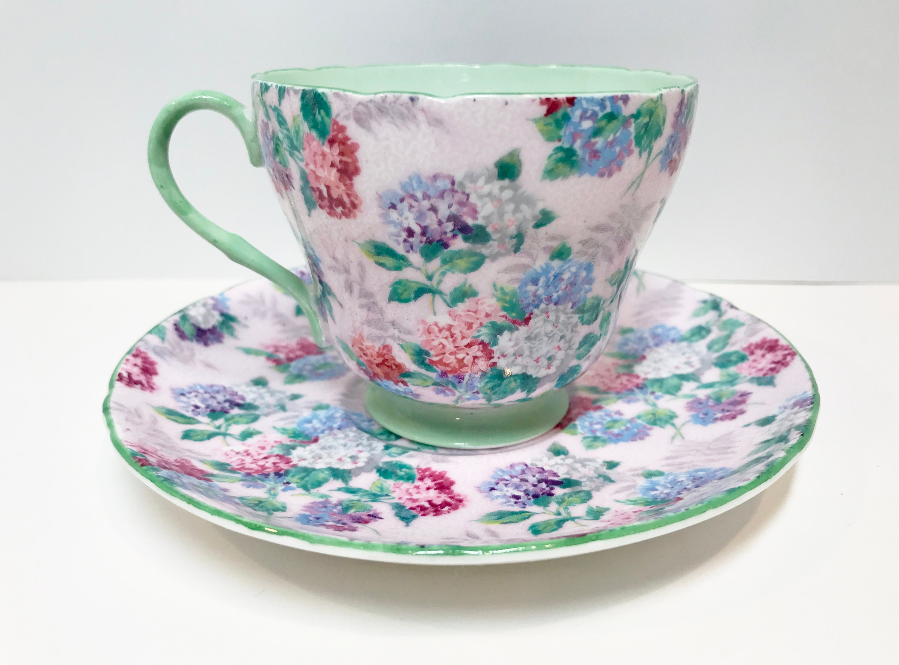 Shelley Tea Cup and Saucer, Henley Shape, Summer Glory Pattern, Chintz ...