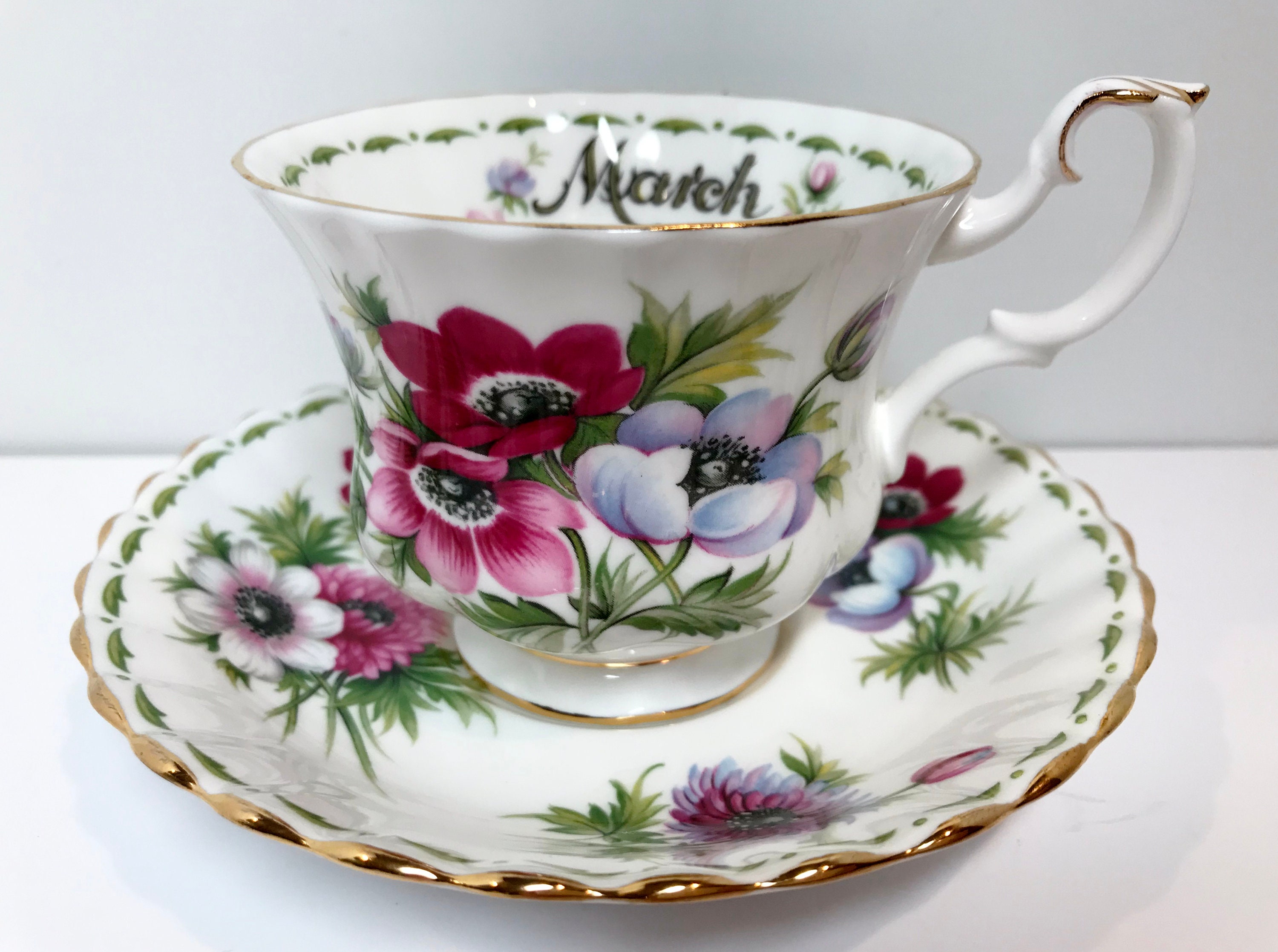 Anemones March Birthday Cup, Royal Albert Tea Cup and Saucer, Antique ...
