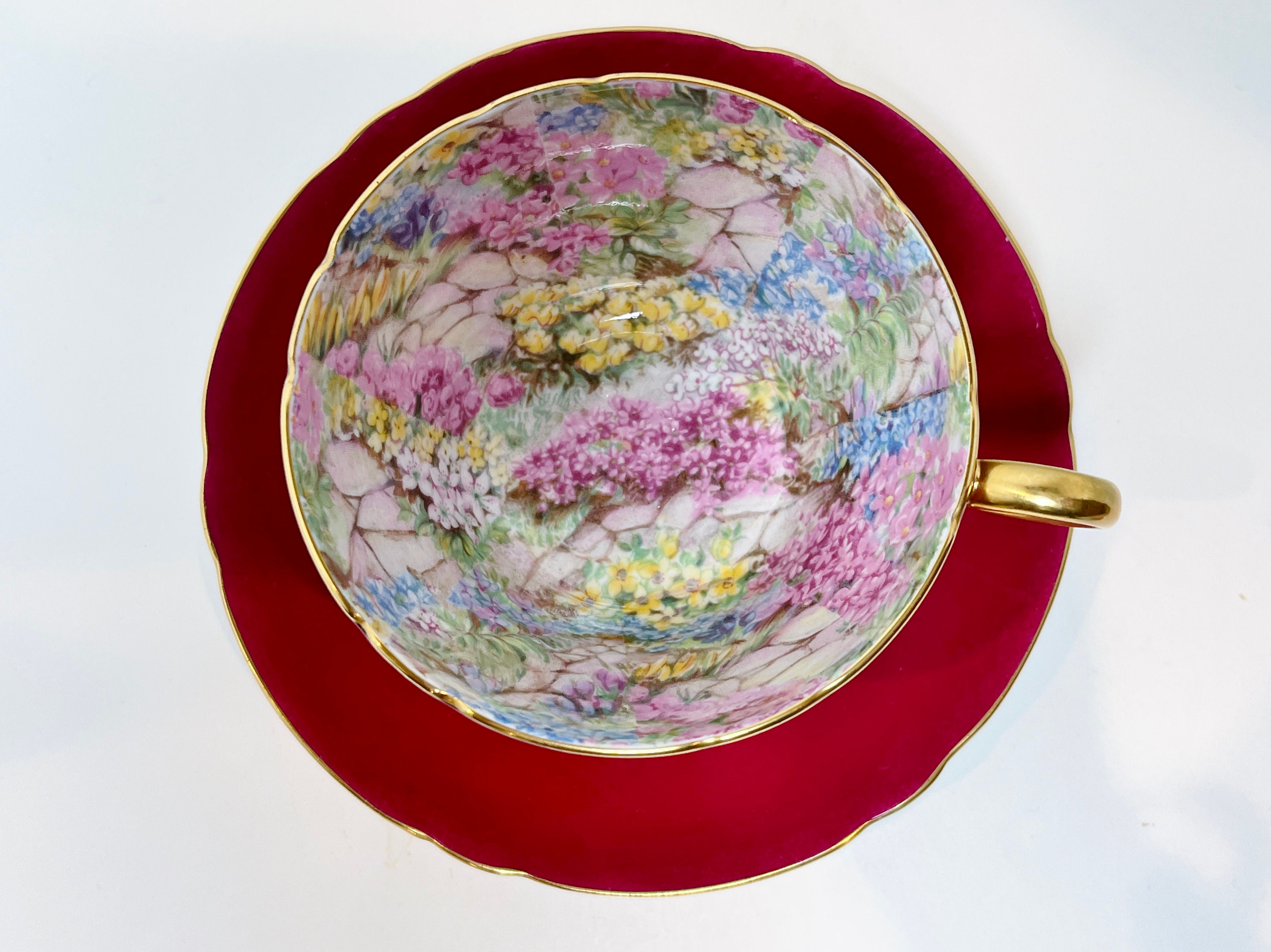 Shelley Rock Garden, Tea Cup and Saucer, Henley Shape, Red Shelley, Tea ...
