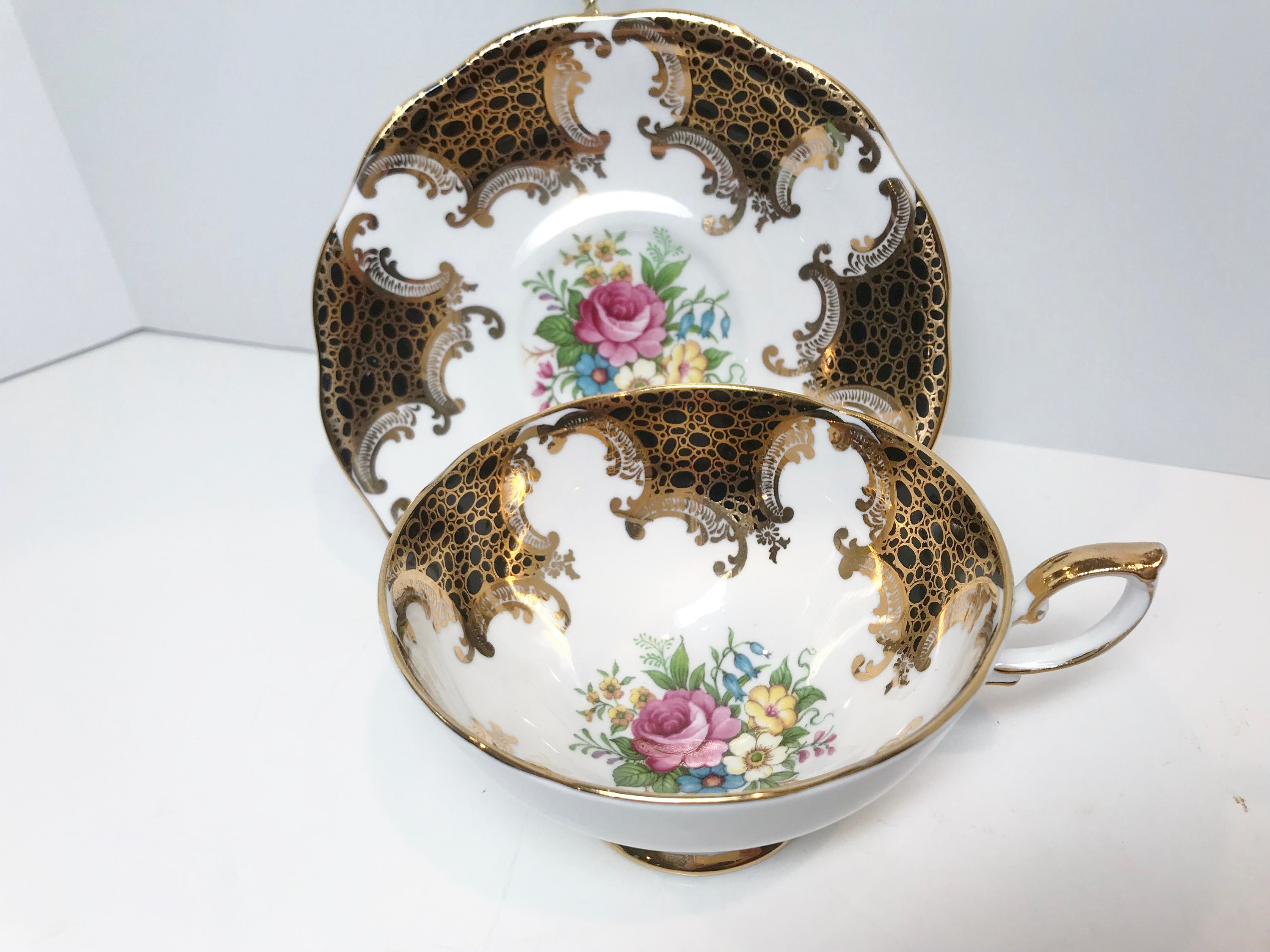 Royal Standard Tea Cup and Saucer, Black Gold Cups, Vintage Tea Cups ...