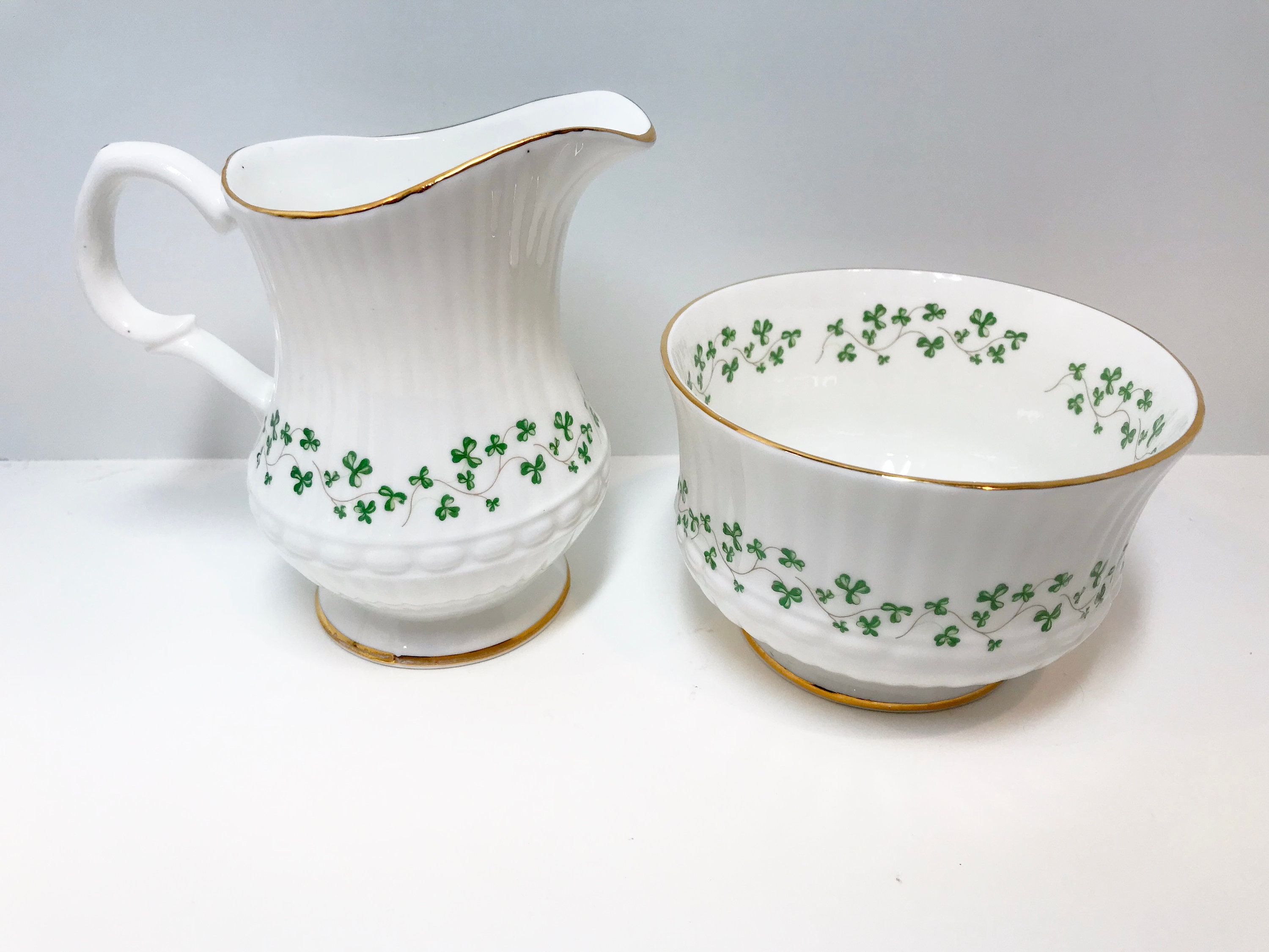 Shamrock Sugar Bowl and Creamer, Royal Tara Creamer and Sugar, Irish ...