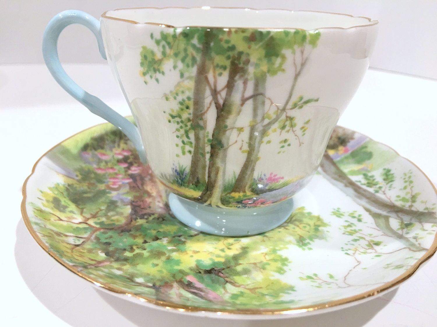 Reserved for M, Shelley Woodlands Pattern, Shelley Teacup and Saucer ...
