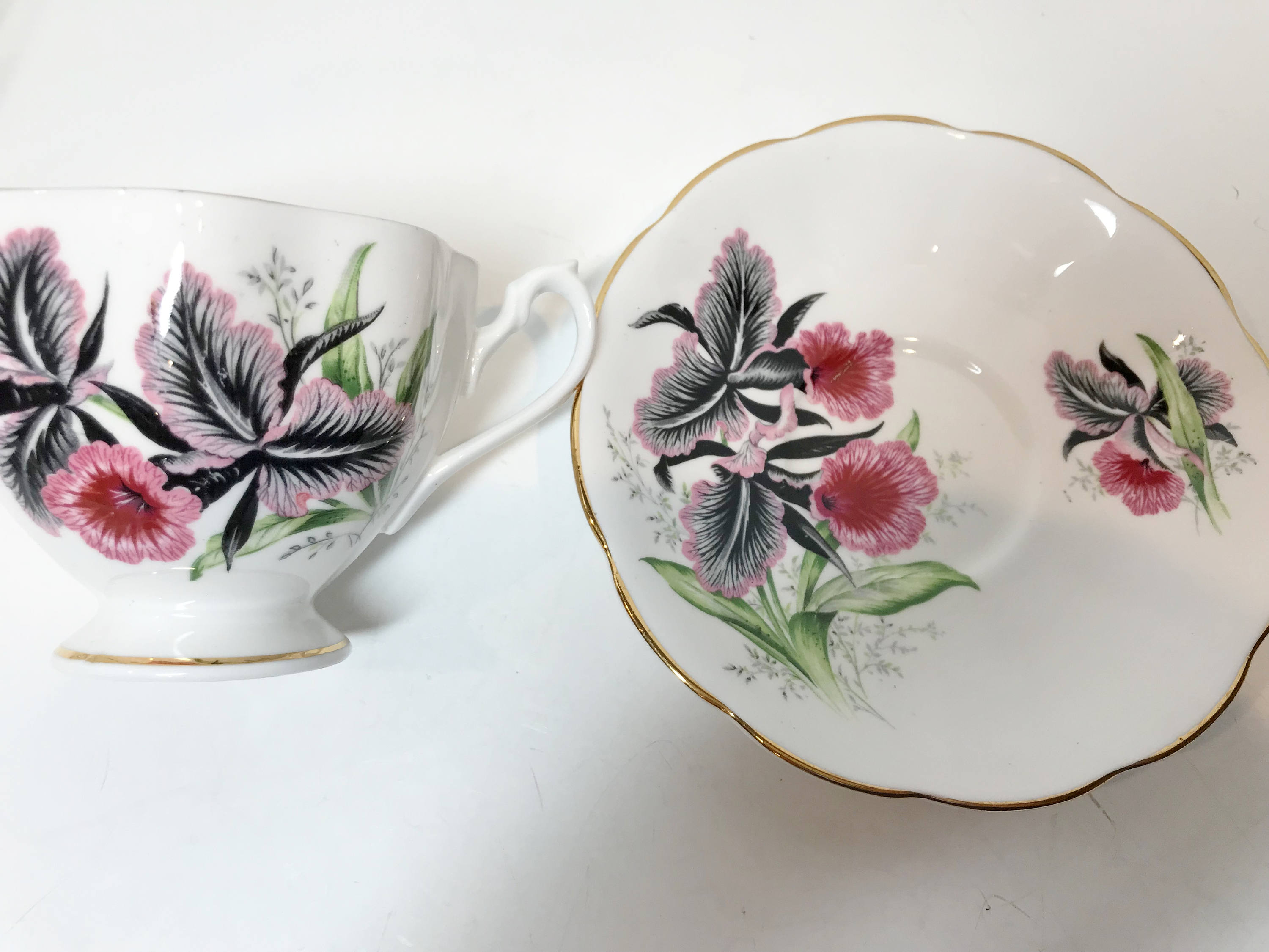 Queen Anne Tea Cup and Saucer, Orchid Cups, Floral Tea Cups, English ...