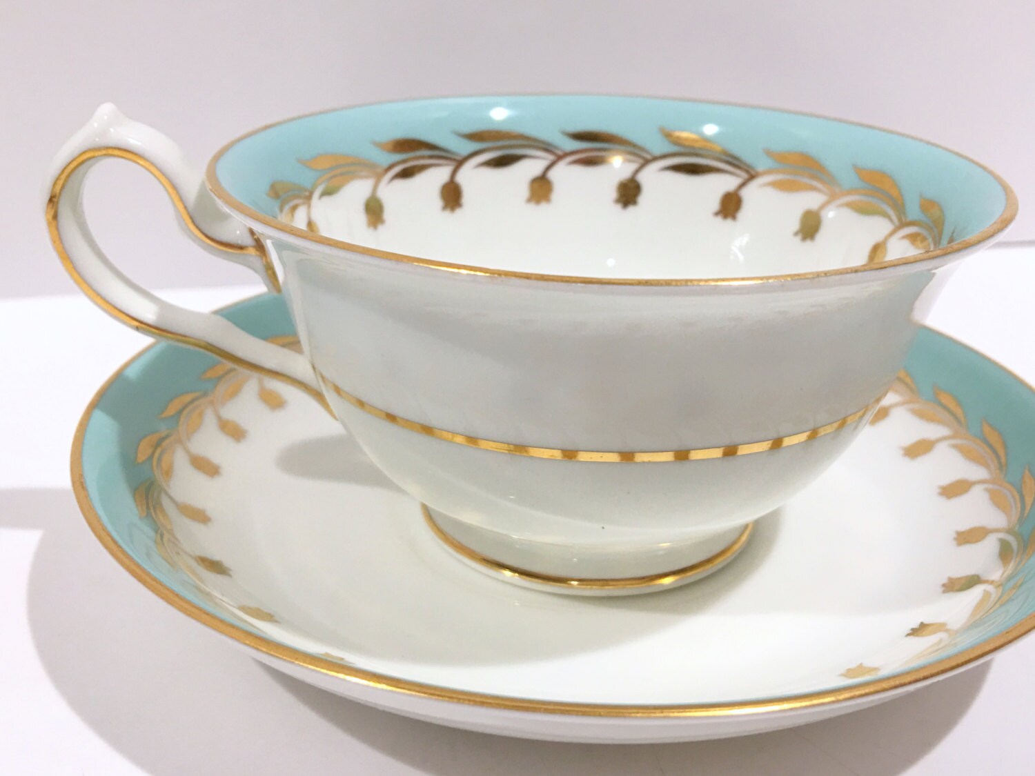 Tiffany and Co, Royal Crown Derby Tea Cup and Saucer, Aqua Cups ...