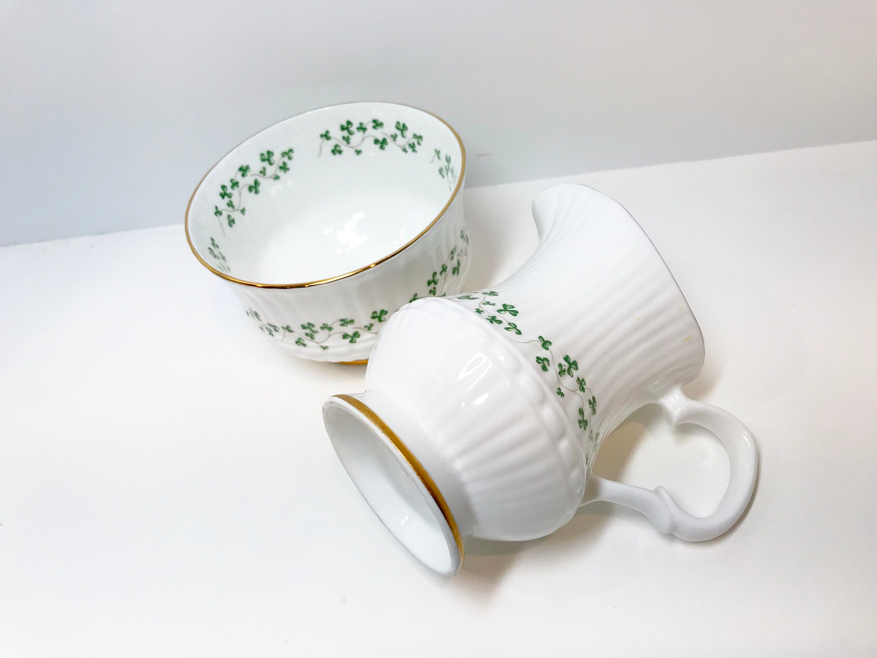 Shamrock Sugar Bowl and Creamer, Royal Tara Creamer and Sugar, Irish ...
