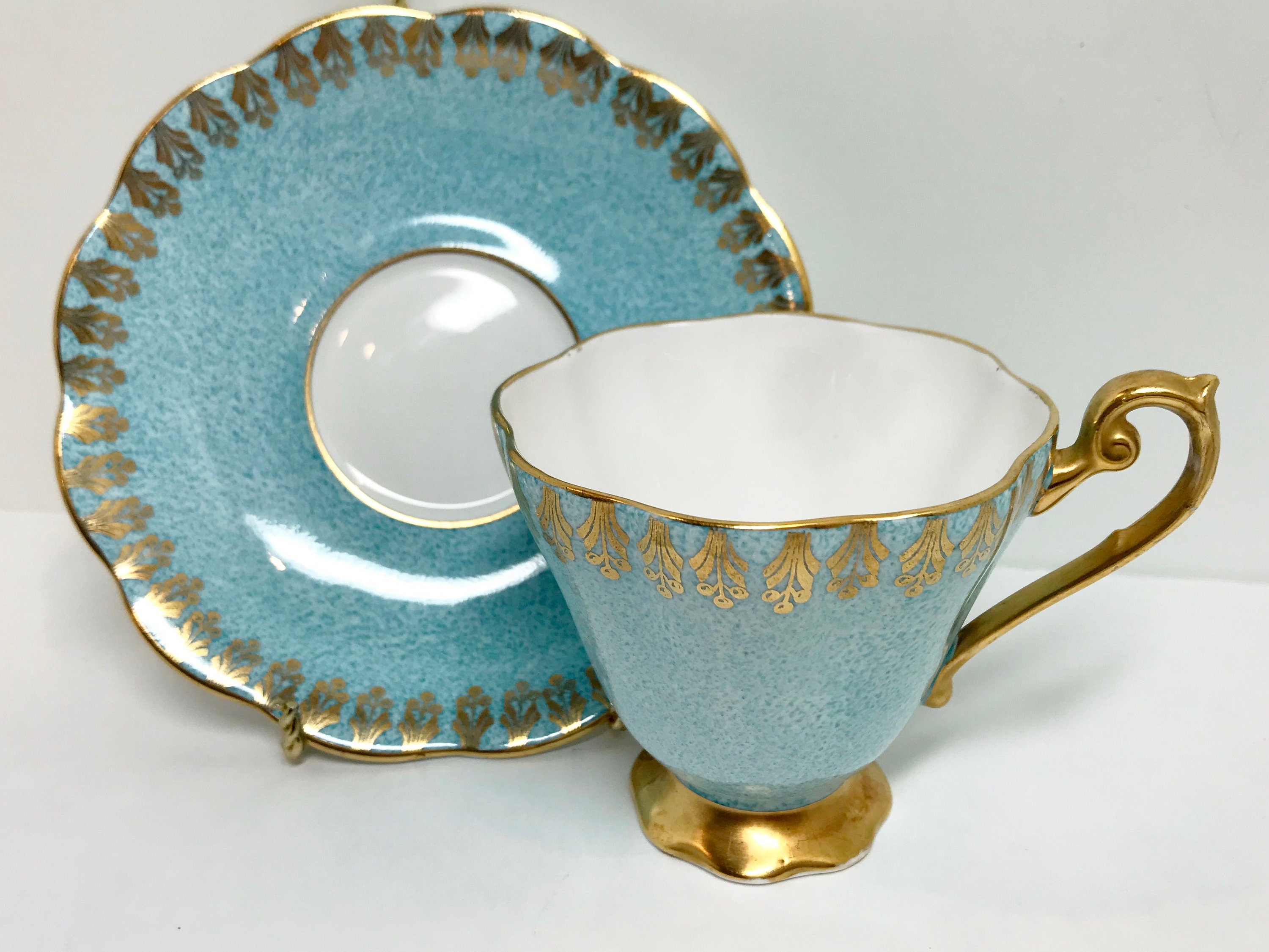 Royal Standard Tea Cup and Saucer, Aqua Gold Cups, Antique Teacups ...