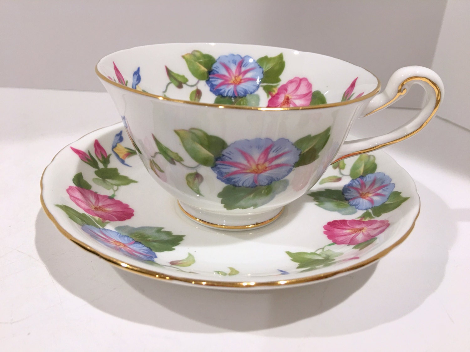 Royal Chelsea Tea Cup and Saucer, English Teacups, Morning Glory Tea ...