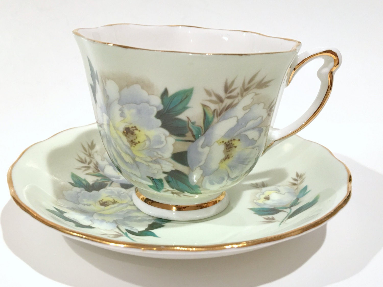 Pale Green Colclough Tea Cup and Saucer, Green Tea Cups, English ...