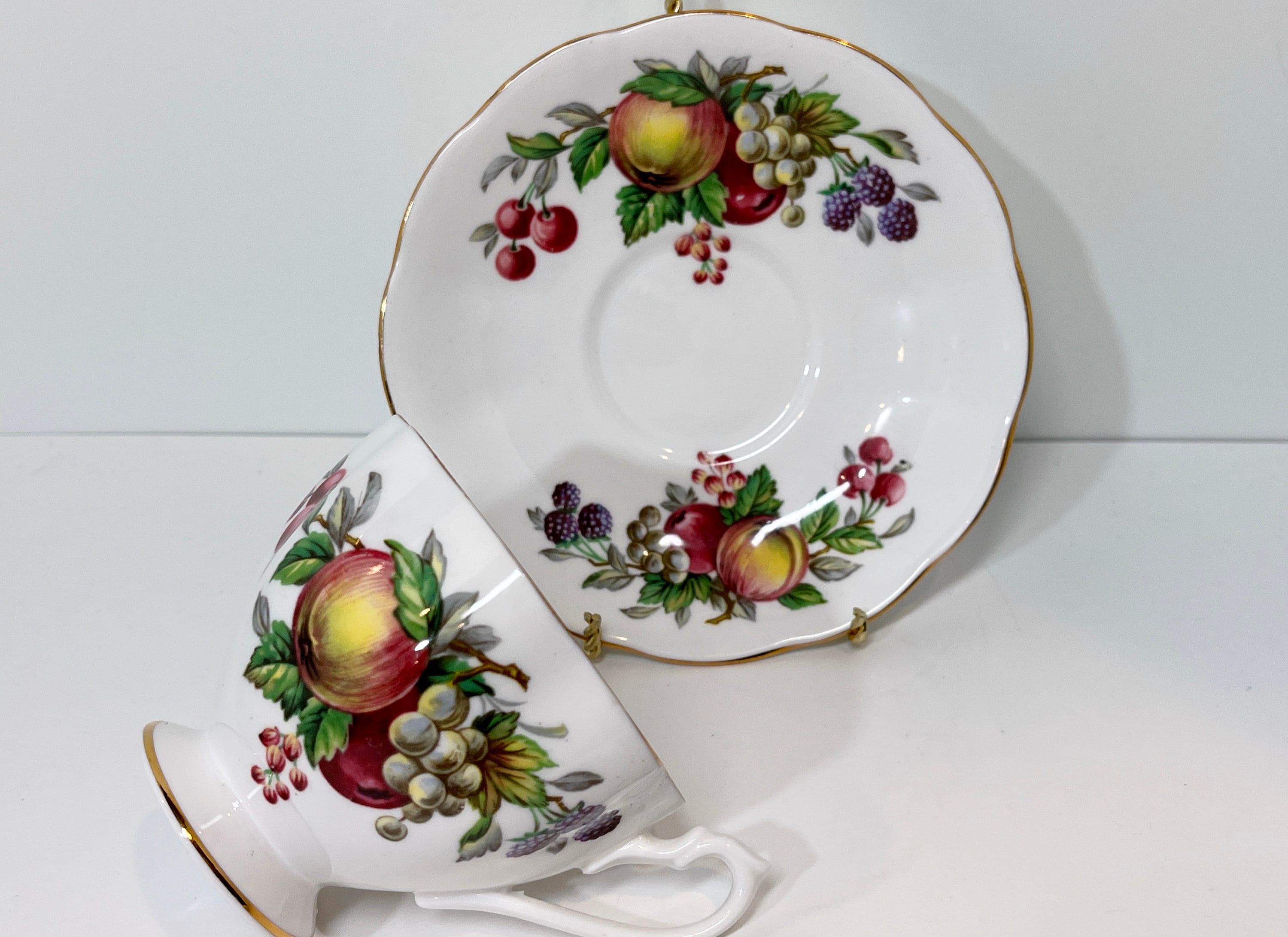 Fruit Teacup Queen Anne Teacup and Saucer Antique Teacup English Bone ...