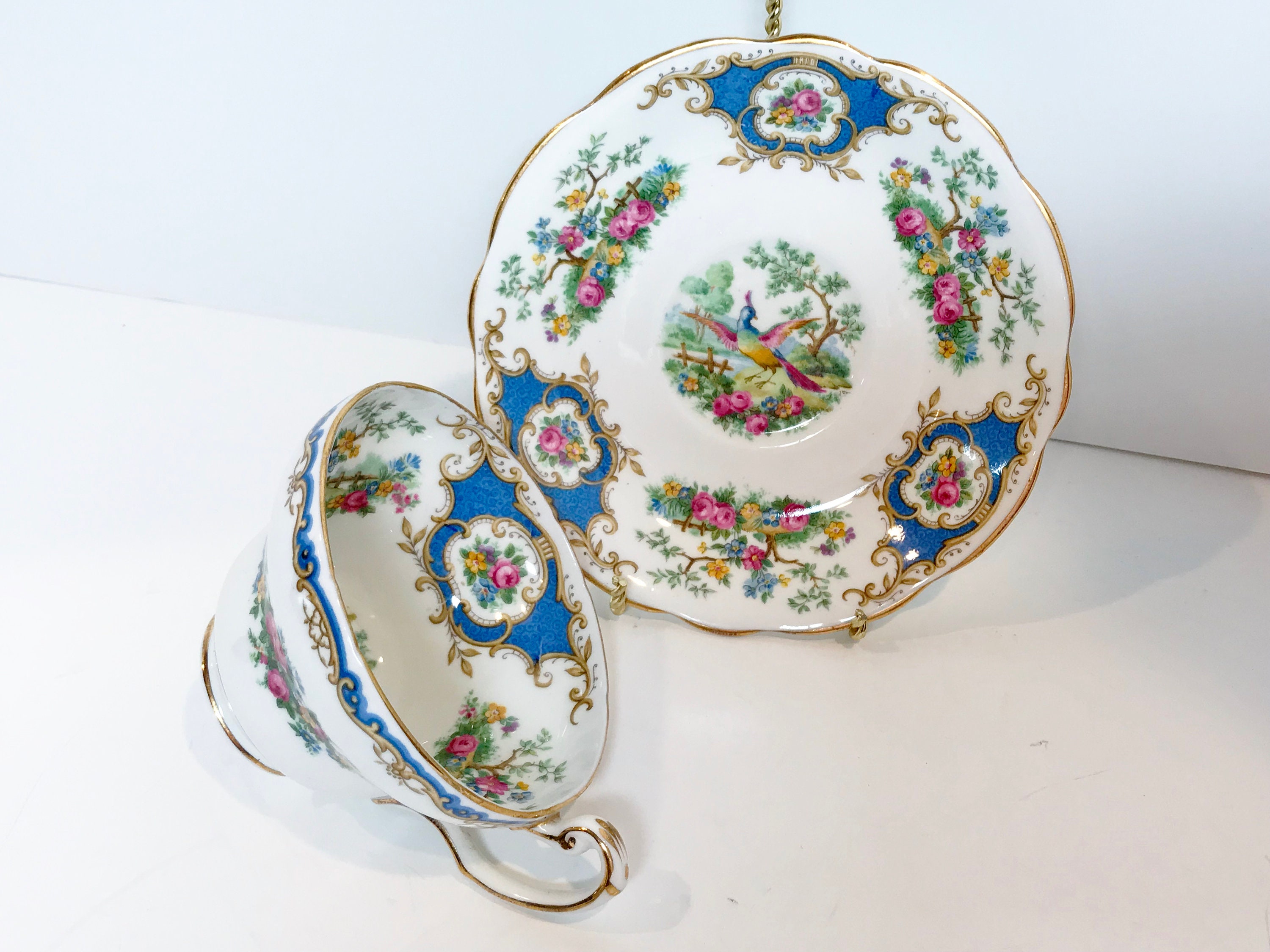 EB Foley Tea Cup and Saucer, Broadway Pattern, Blue Tea Cups, Antique ...