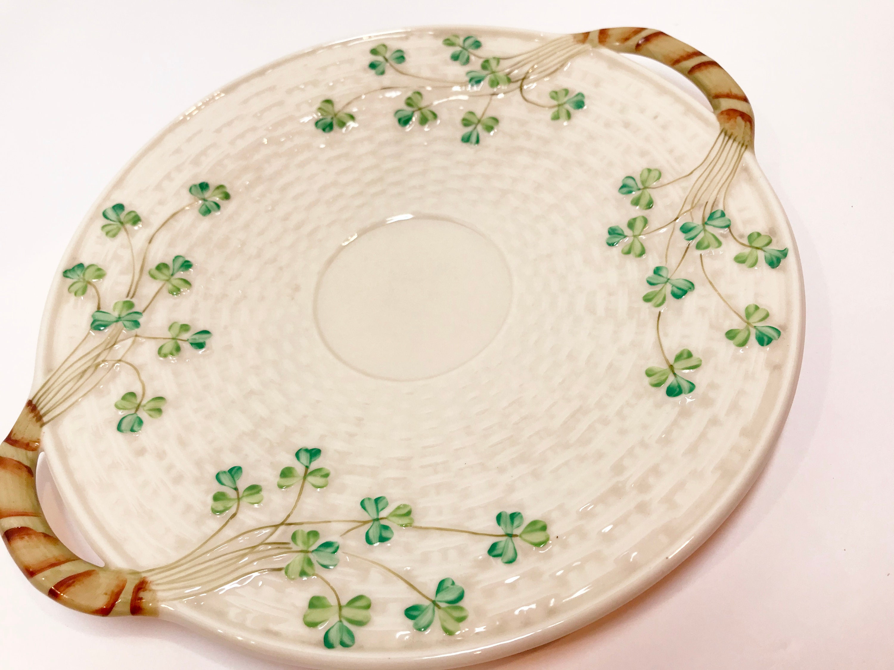 Green Mark Belleek, Shamrock Ware Cake Plate, Shamrock Tea Ware Bread ...