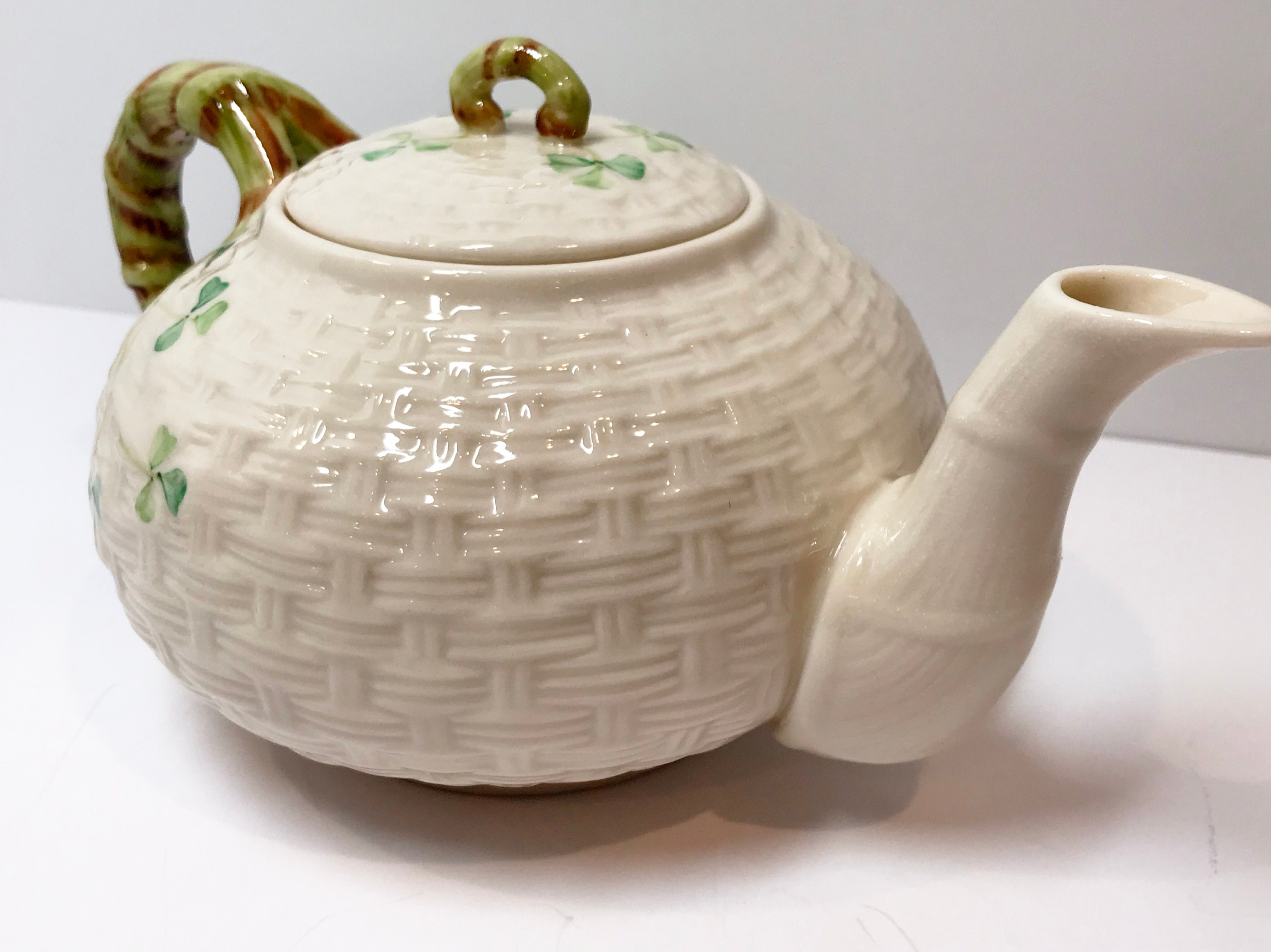 Small Shamrock Belleek Teapot, Irish Teapot, Belleek China, Green Mark ...